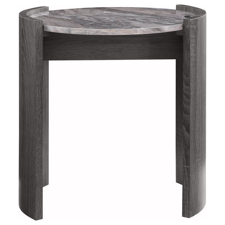 Millwood Pines Geovannie Round Faux Marble Top End Table Distressed ...