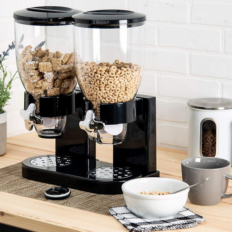 Orren Ellis Indispensable Dry Food Dispenser, Dual Control, Black ...