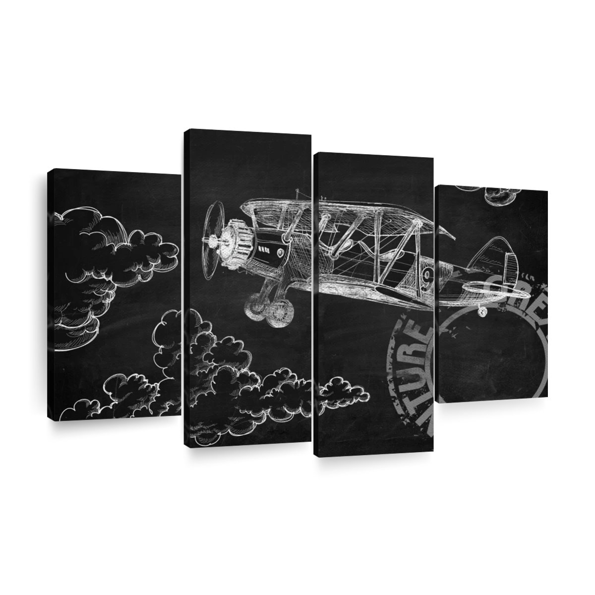 Williston Forge Vintage Airplane Chalkboard Airplane Multi Piece Canvas ...