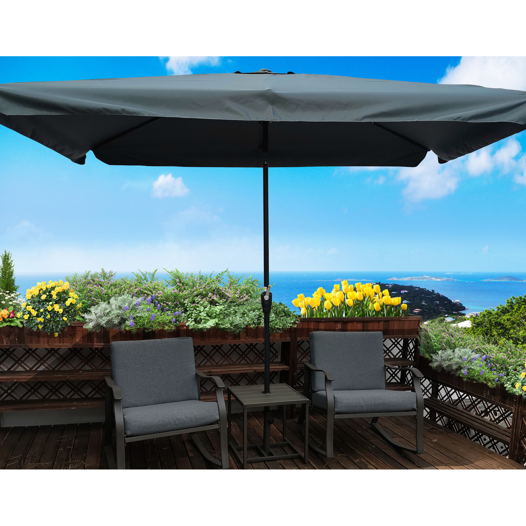 Arlmont & Co. Outdoor Tan 10x6.5ft Rectangular Umbrella, Waterproof ...