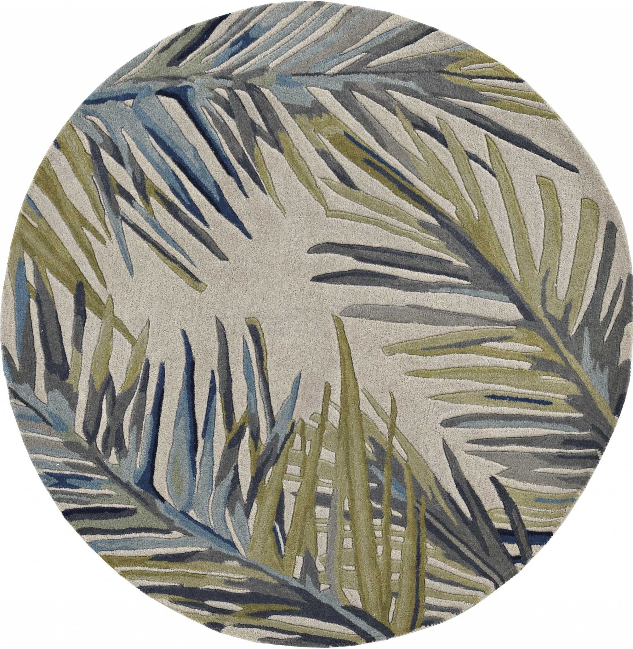 HomeRoots 5' Ivory Green and Blue Wool Tropical Botanical Hand Tufted ...