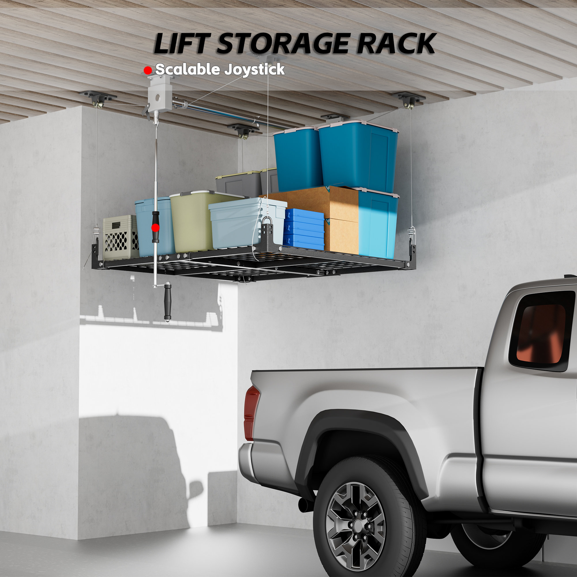 Rebrilliant 4x4 Ft Ceiling Garage Storage Rack With Height Lifting ...