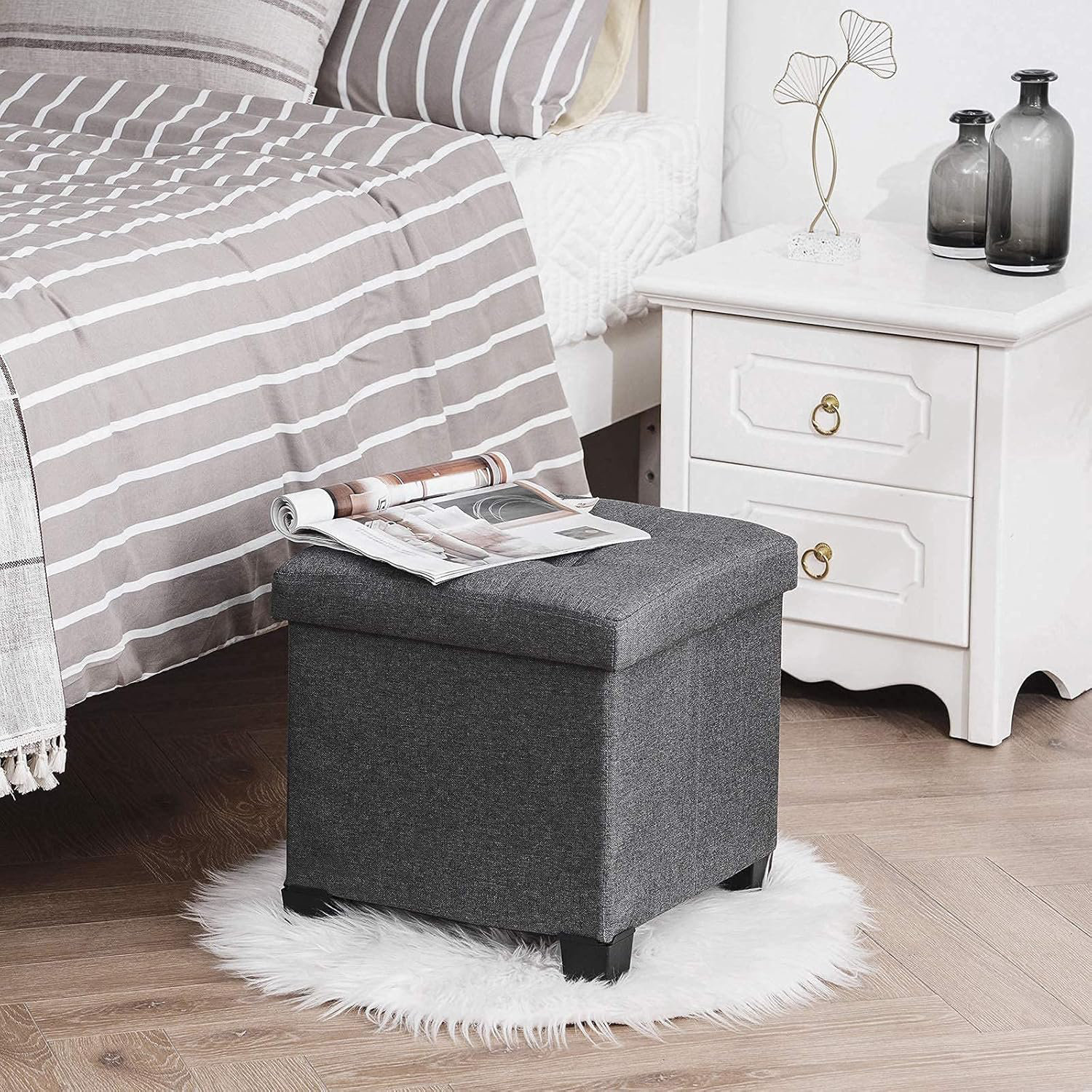 Ebern Designs 15 inches Small Storage Ottoman Cube, Foot Stool Foldable ...