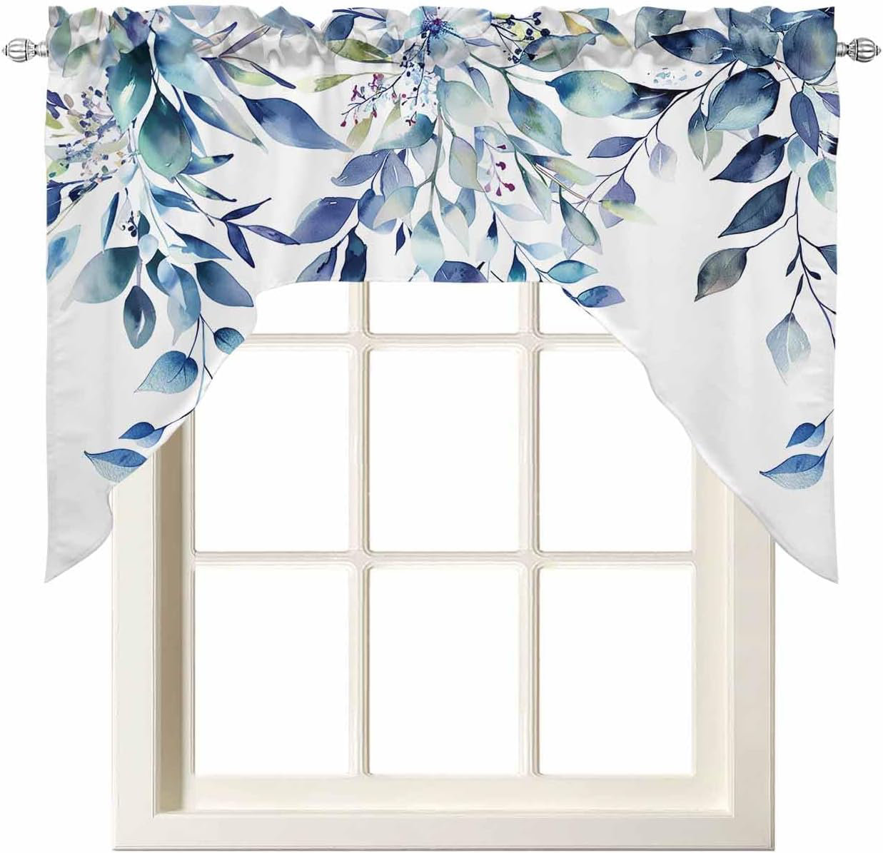 RAPTIZ Blue Eucalyptus Leaves Swag Valances For Windows, Swag Kitchen ...