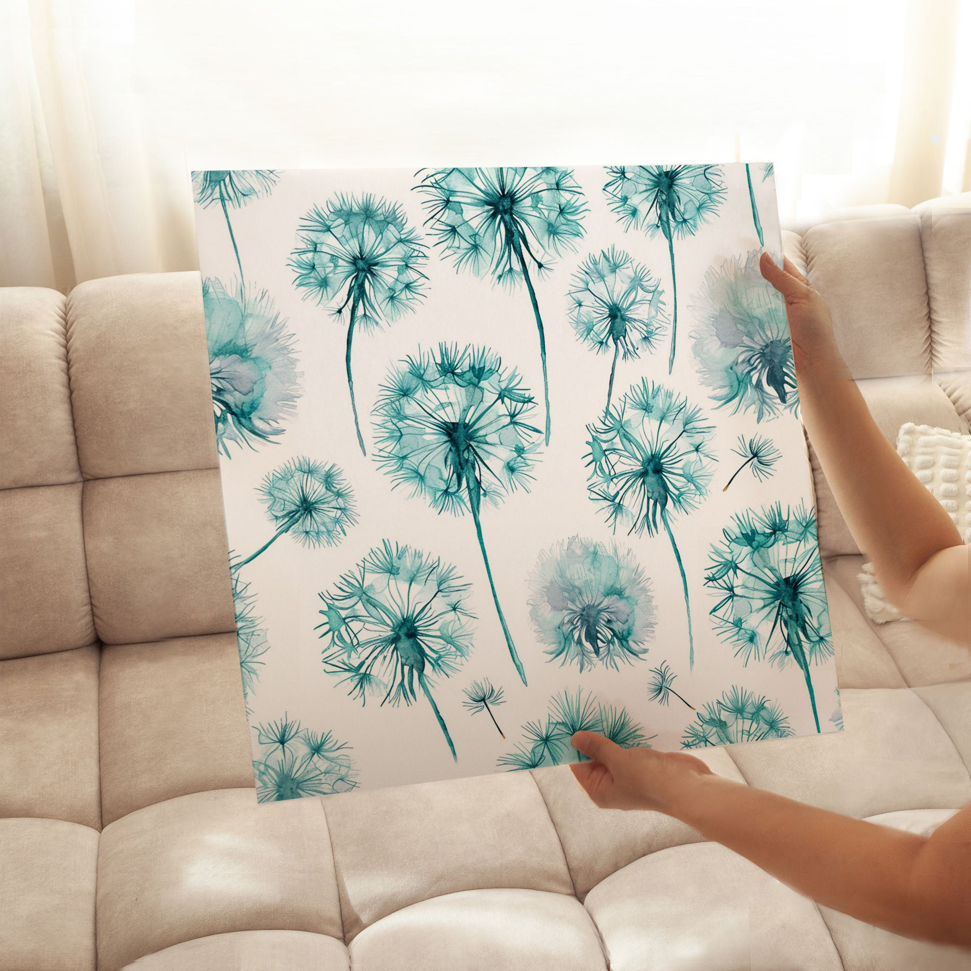Winston Porter Botanical Turquoise Teal Dandelions VI Modern Unframed ...