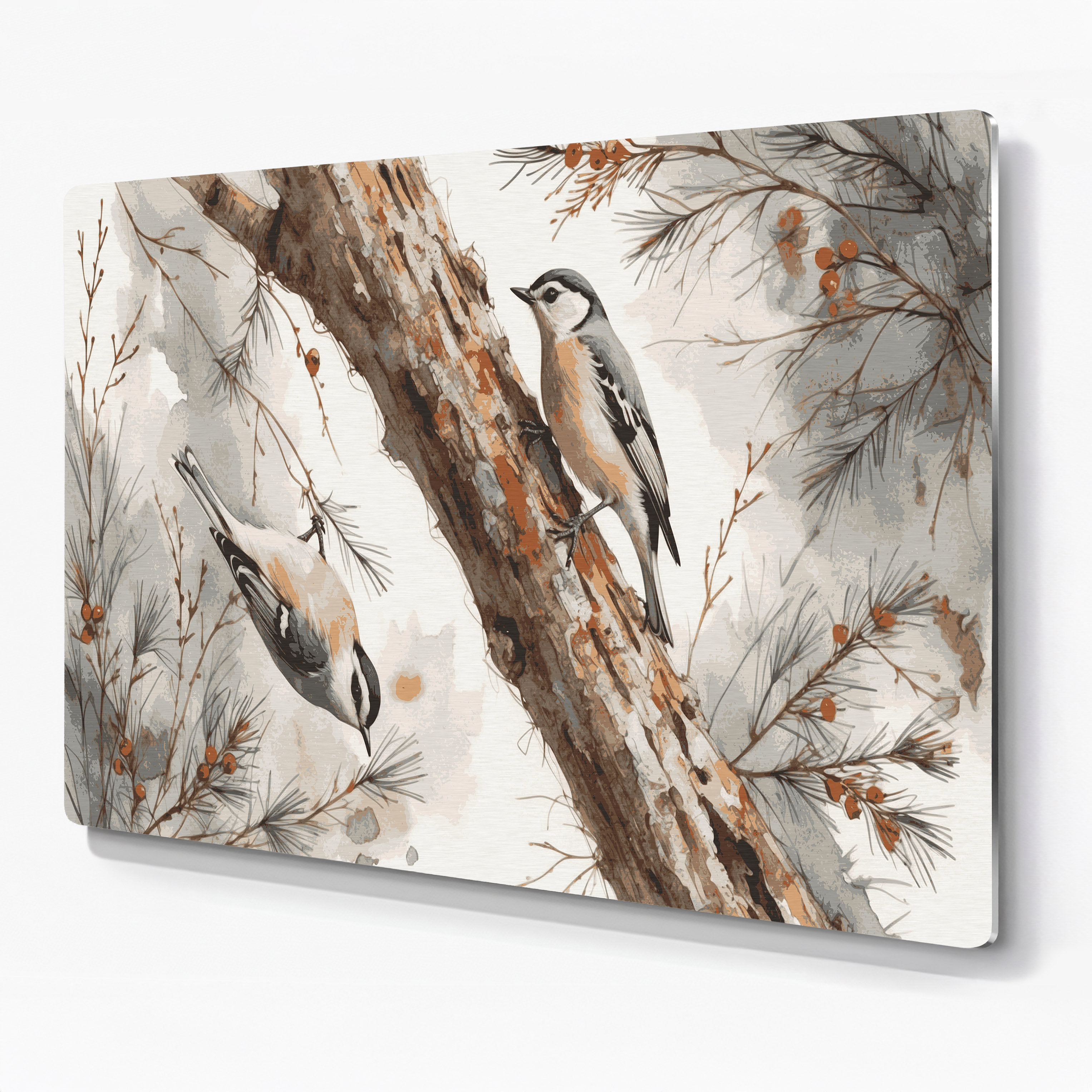 Corrigan Studio® Birds White breasted Nuthatch Gray Metal Wall Art ...