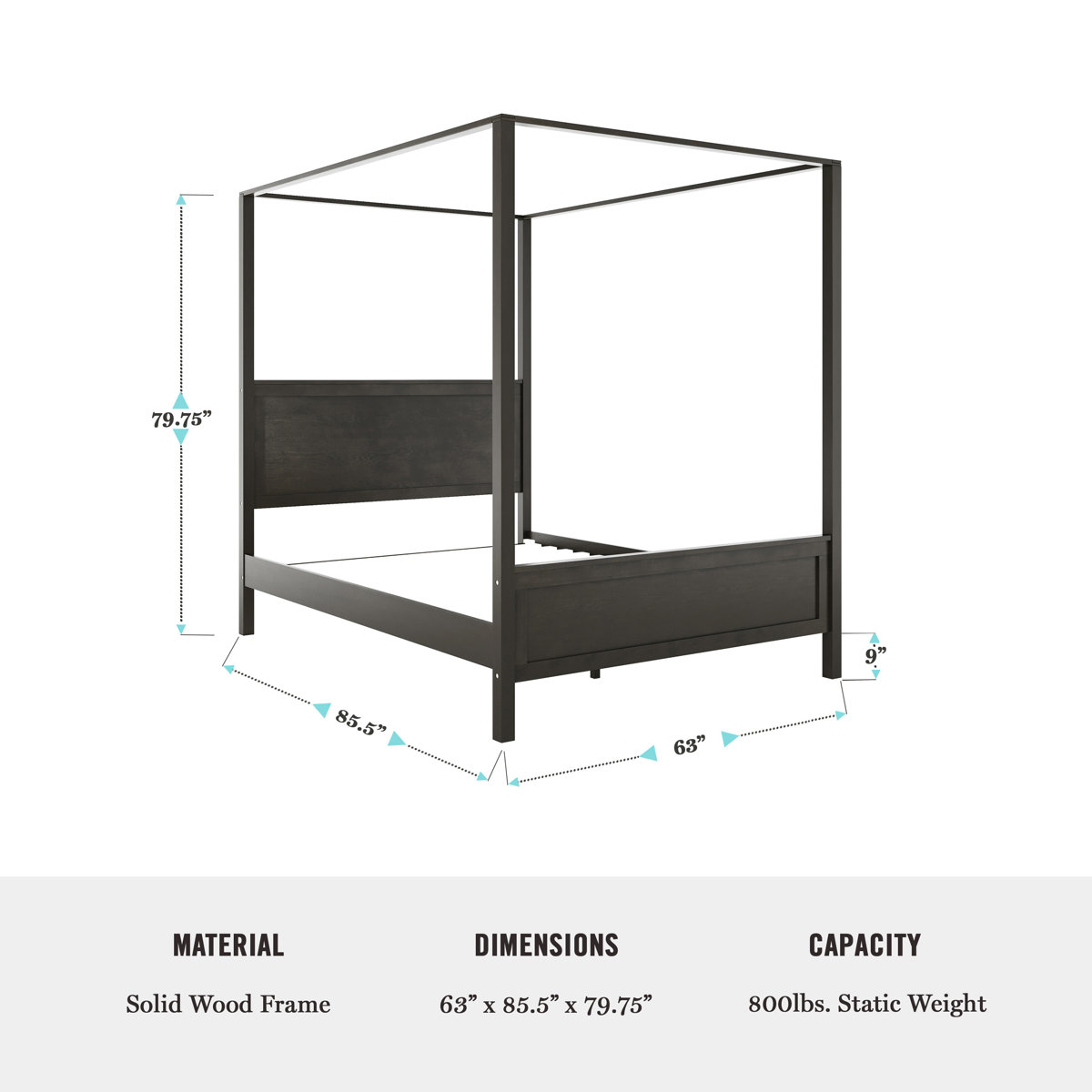 Martha Stewart Hayes Wooden Canopy Platform Bed With Headboard And ...
