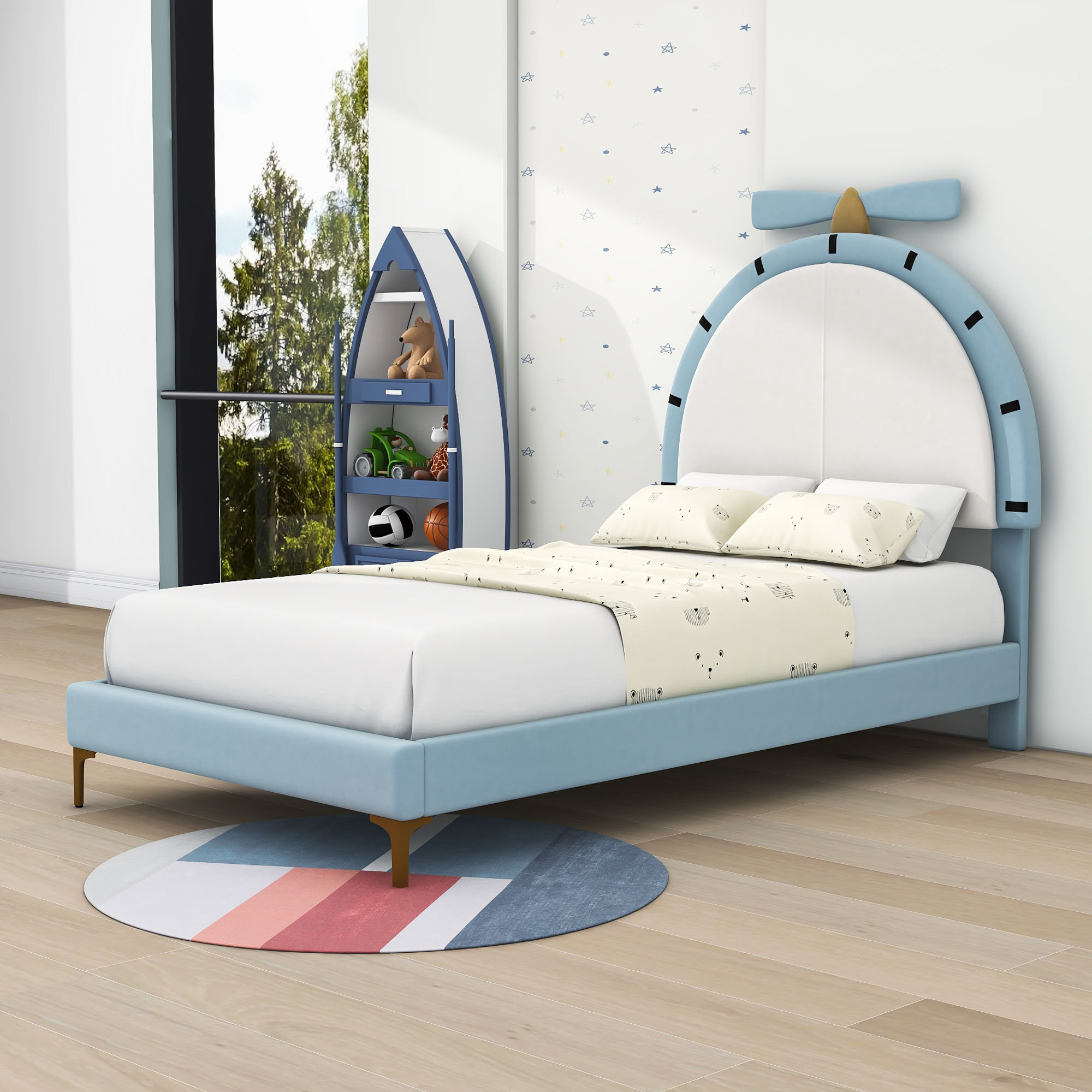 Zoomie Kids Amiley Twin/Full Size Upholstered Platform Bed with Alarm ...