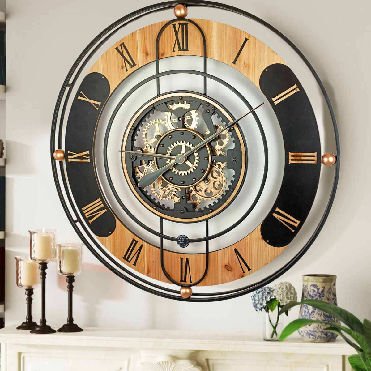 The Gears Clock Wall Clock 36" Round Oversized for Living Room decor ...