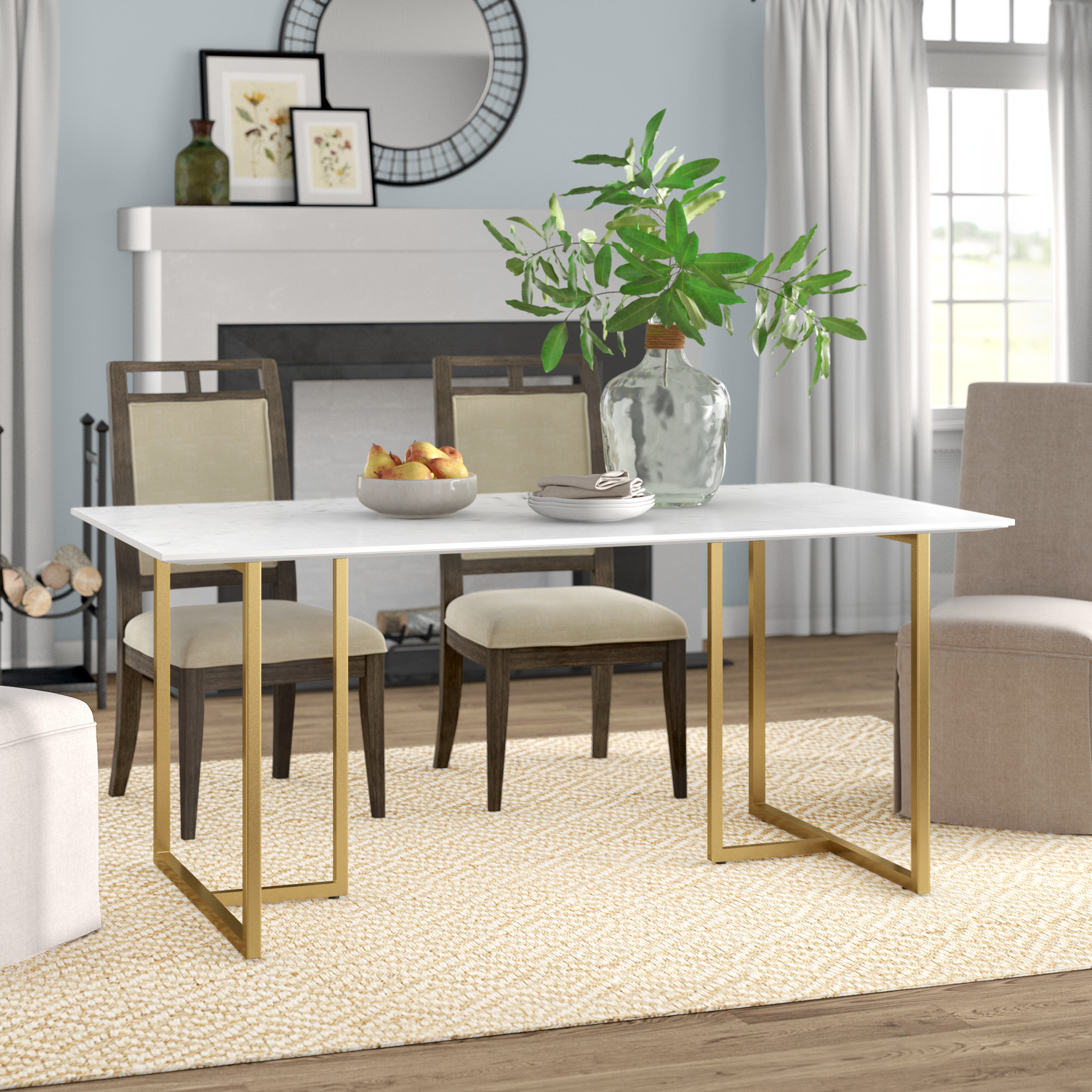 Everly Quinn 68.9" Genuine Marble Iron Dining Table - Wayfair Canada