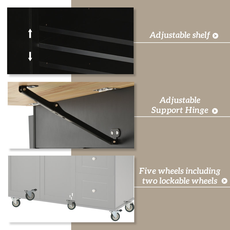 Red Barrel Studio® Taysean Rolling Kitchen Island with Wood Top | Wayfair