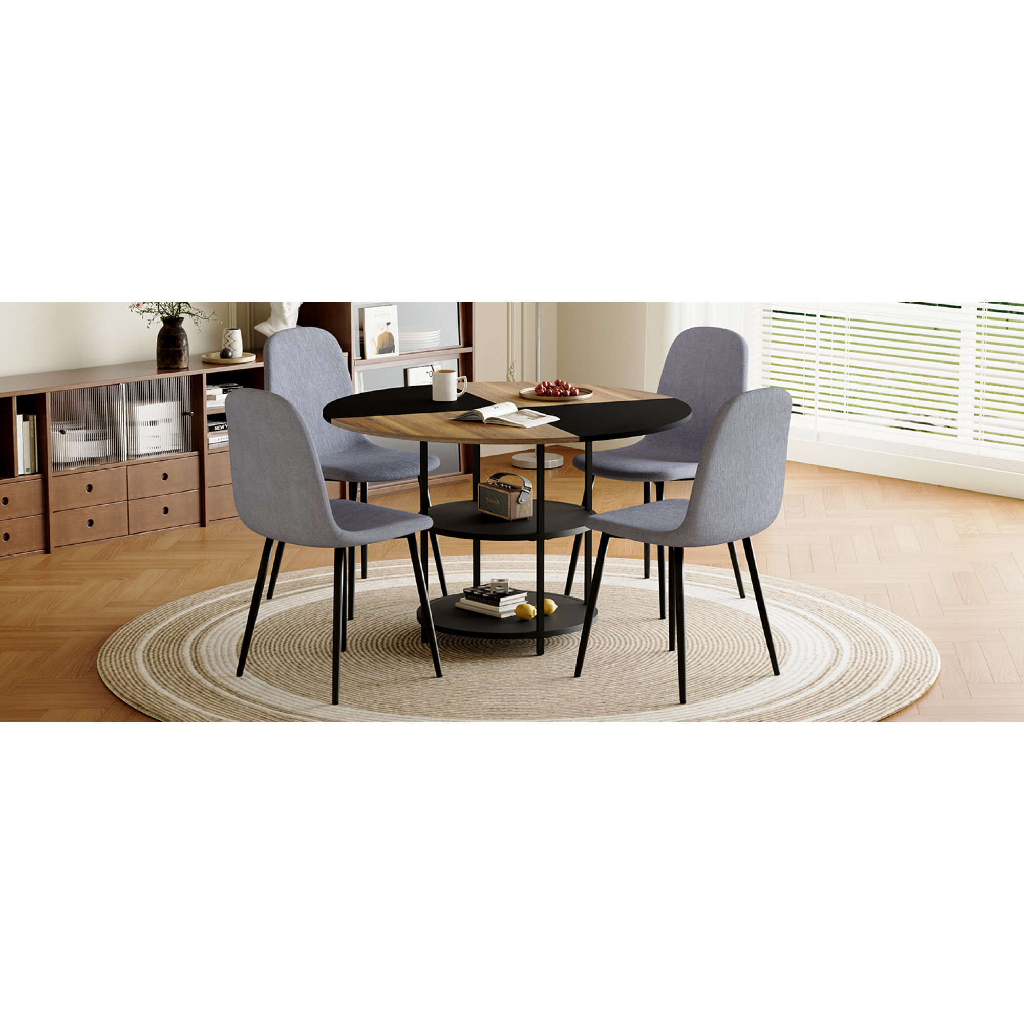 Mercer41 -inch Modern Dining Table Set With 4 Linen Chairs And Double ...