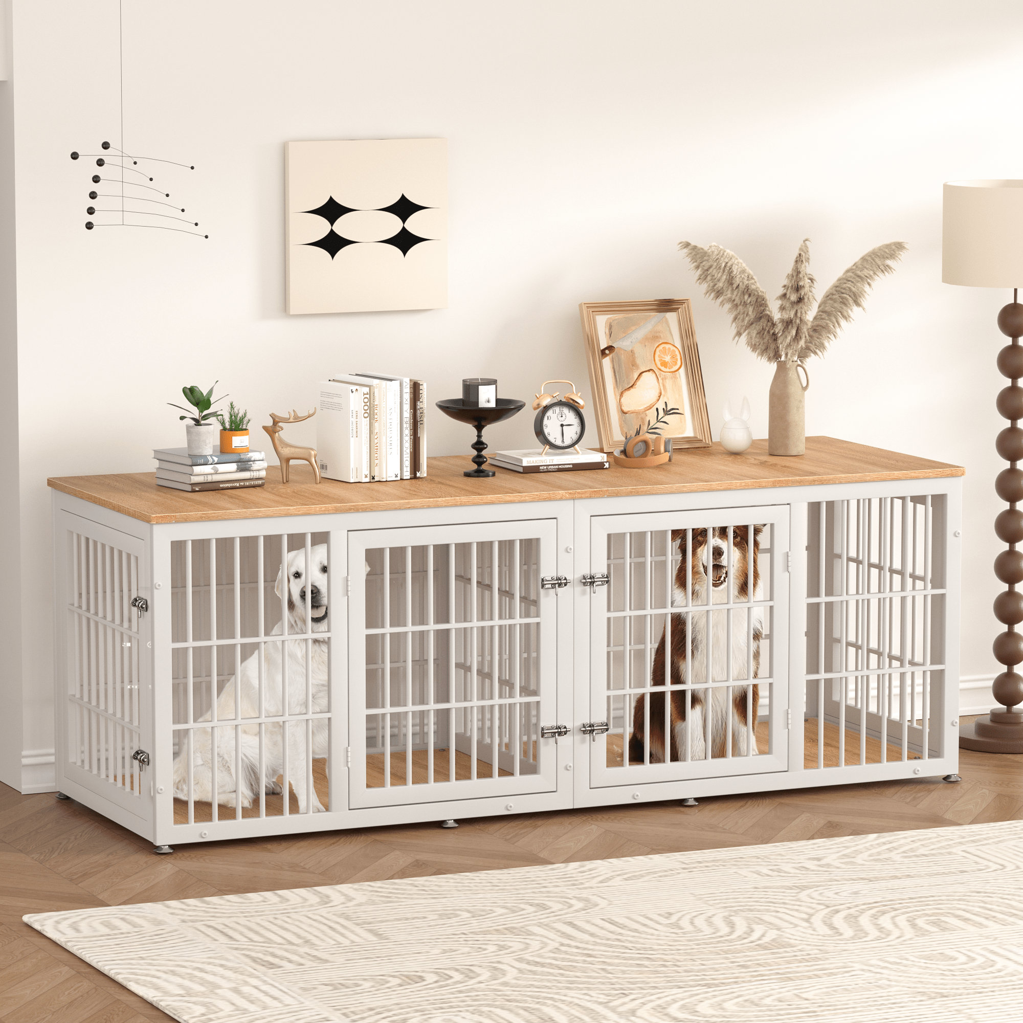 Tucker Murphy Pet™ 78 Inch Double Dog Crate Furniture for 2 Dogs, Heavy ...