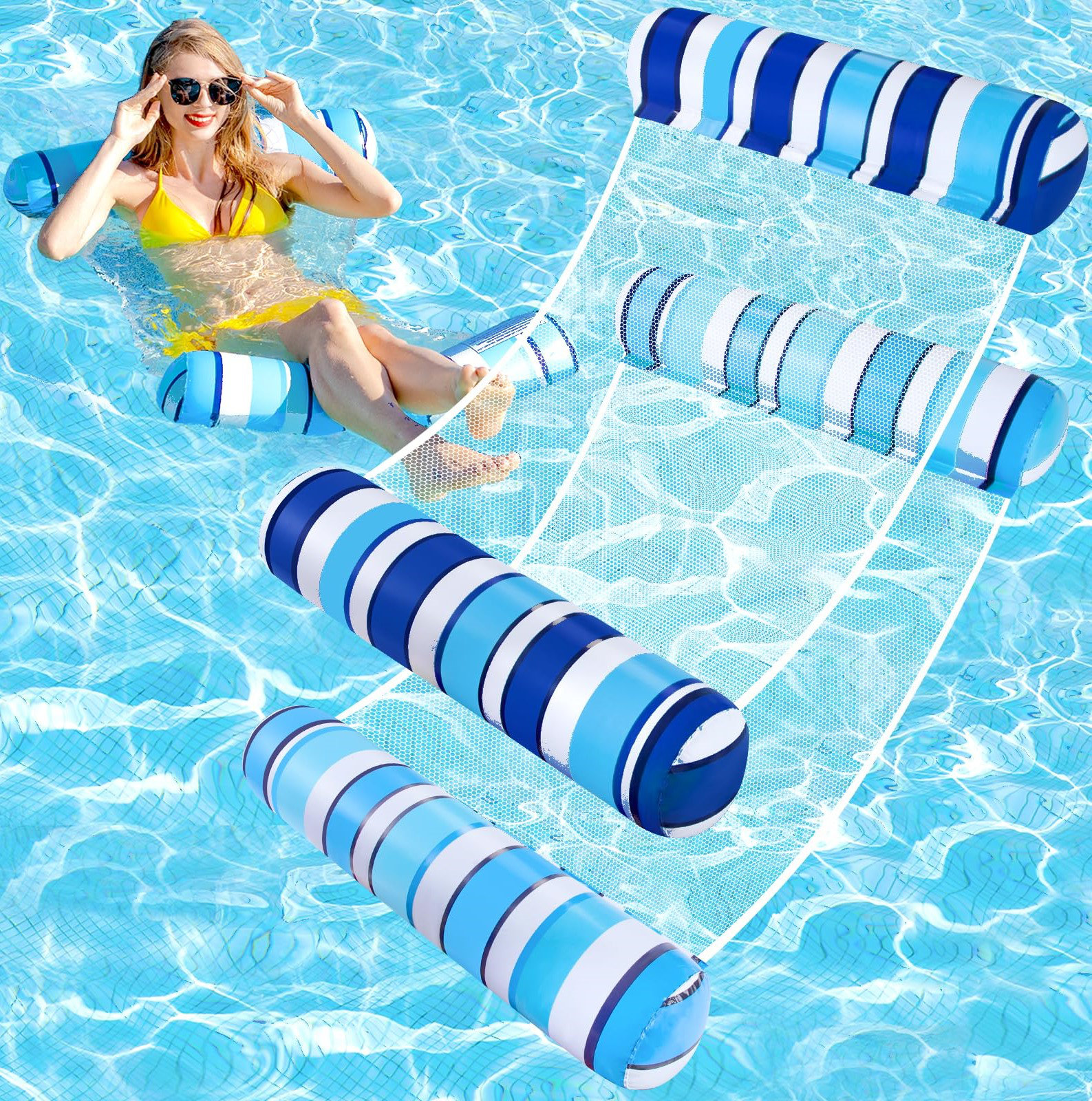 INVOTOT 2 Pack Pool Floats, Inflatable Pool Hammock Float, 4-In-1 Pool ...