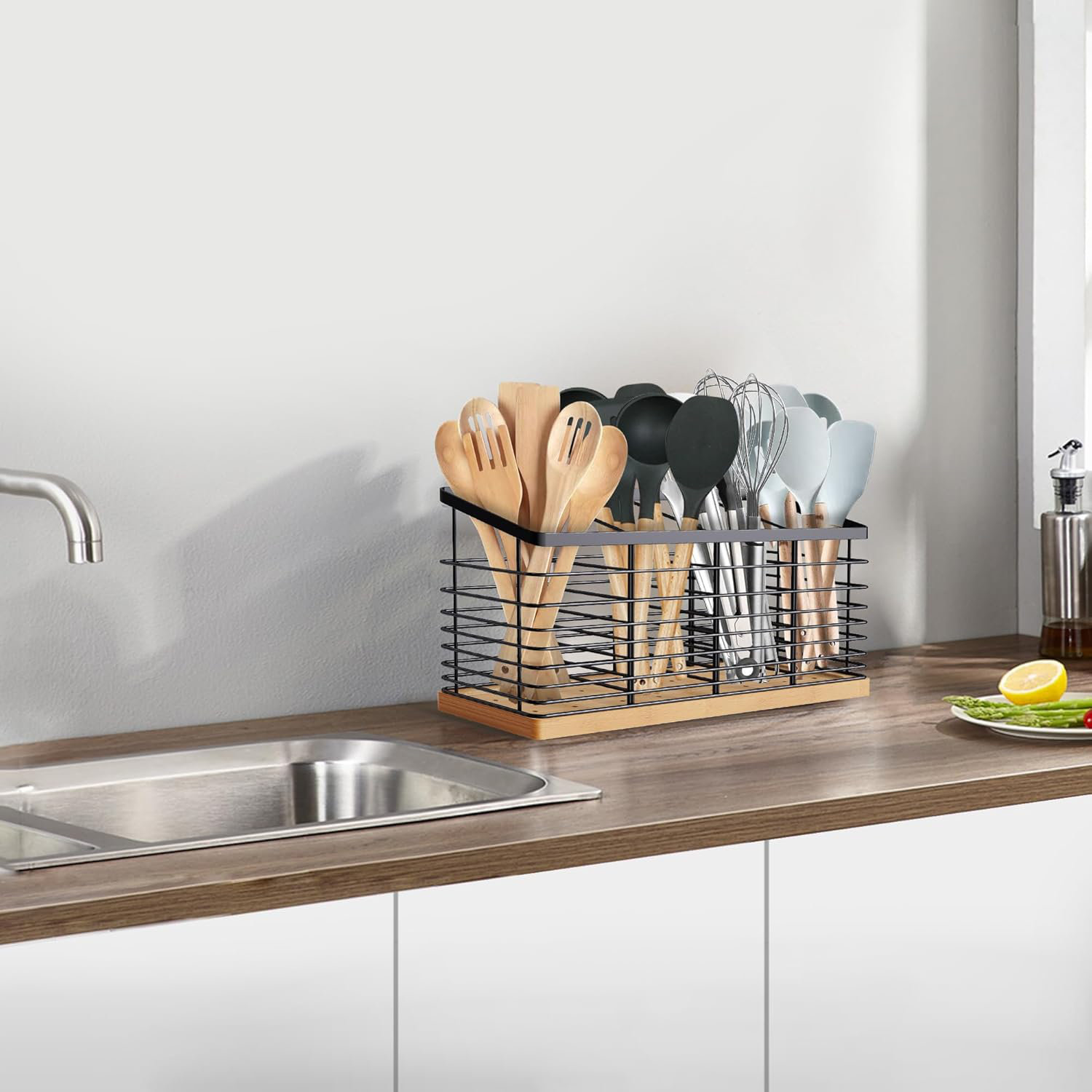 HAPPY LIFE Extra Large Kitchen Utensil Holder With 4 Compartments ...