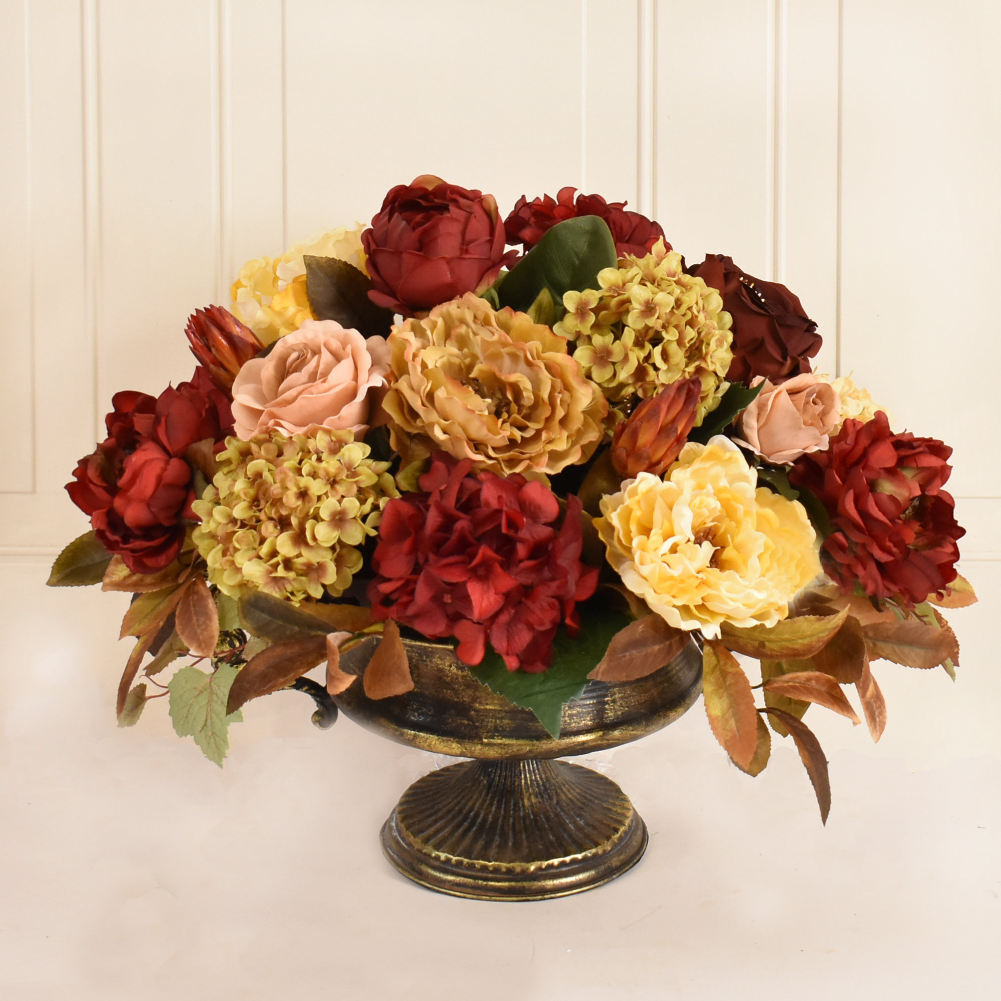 Floral Home Decor Large Burgundy and Gold Silk Flower Floral ...