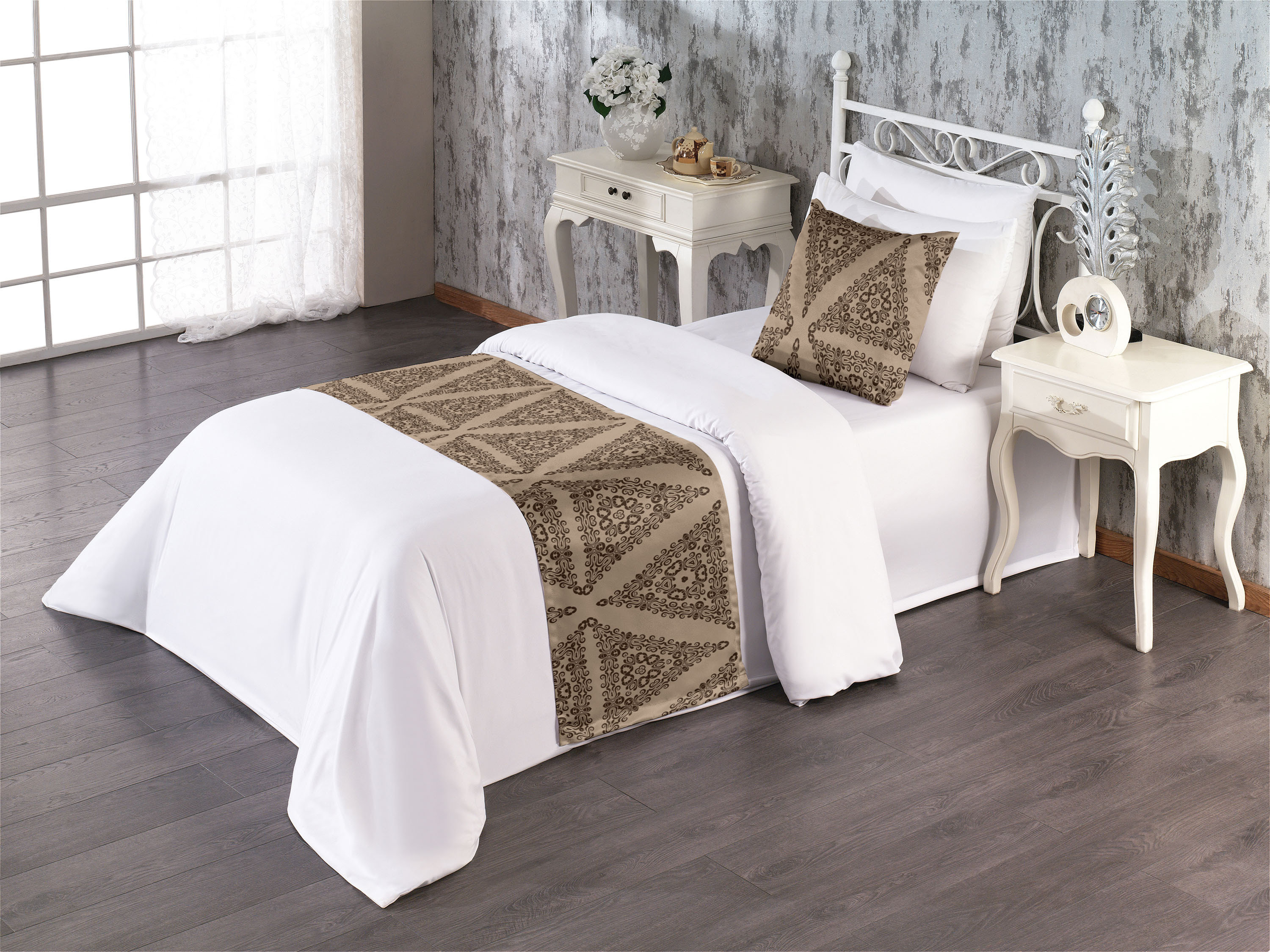 Ambesonne Oriental Bed Runner Set Triangle Bohemian Ethno Warm Taupe ...