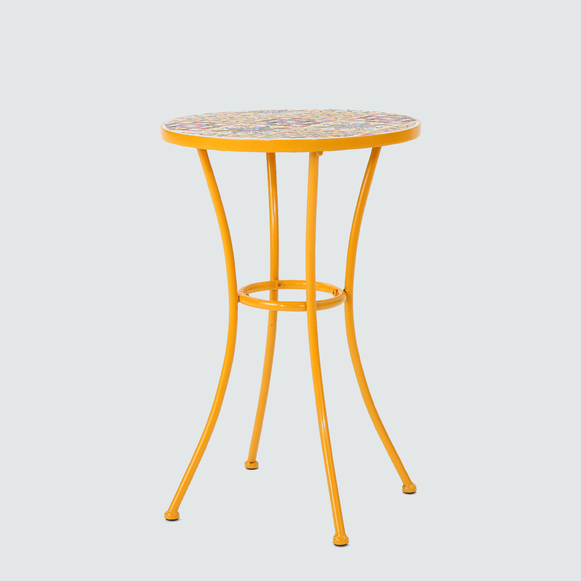 Dakota Fields Yellow Outdoor Side Table With Mosaic Tile Top & Metal ...