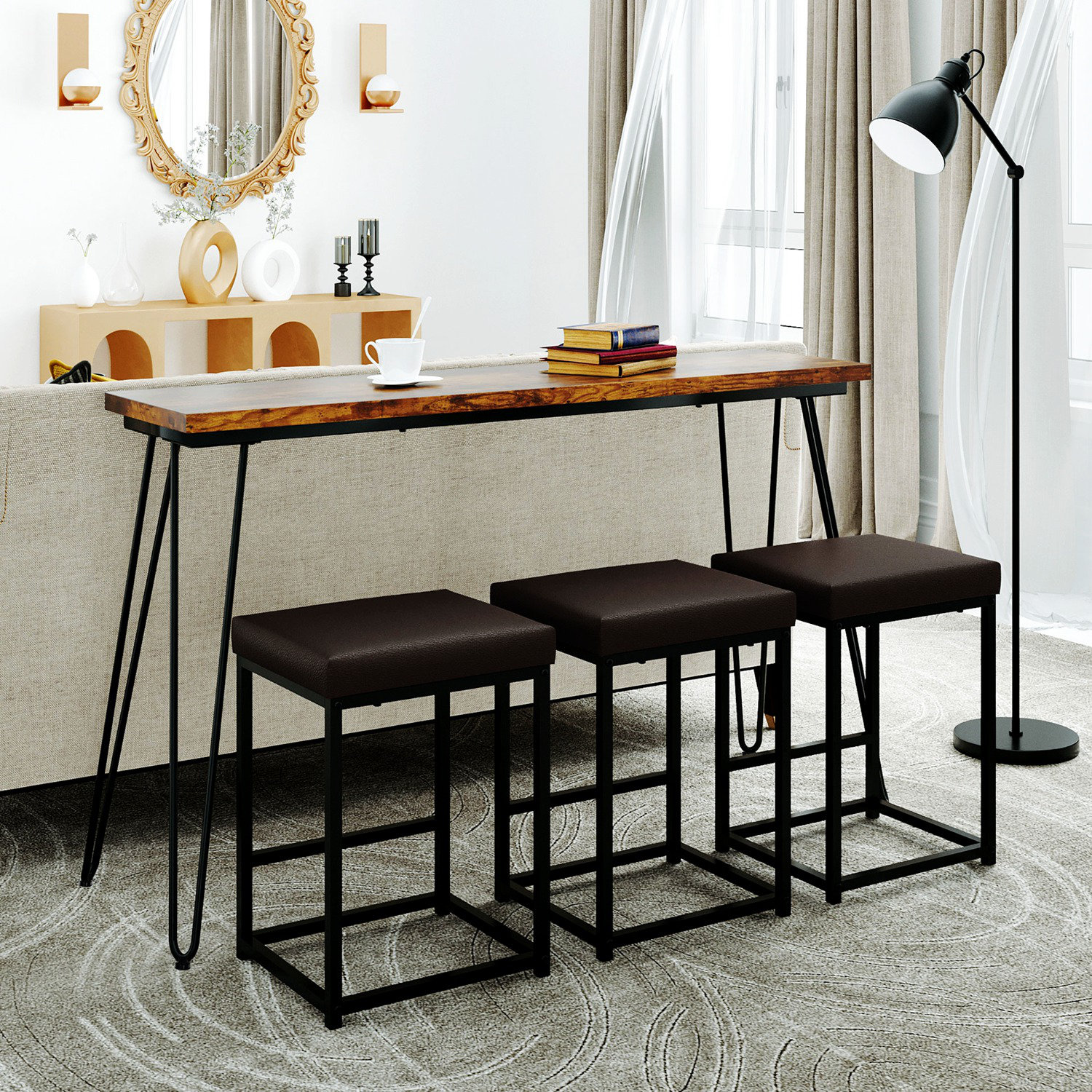 17 Stories 3 Piece 35.42'' Console Table with 3 Stools | Wayfair