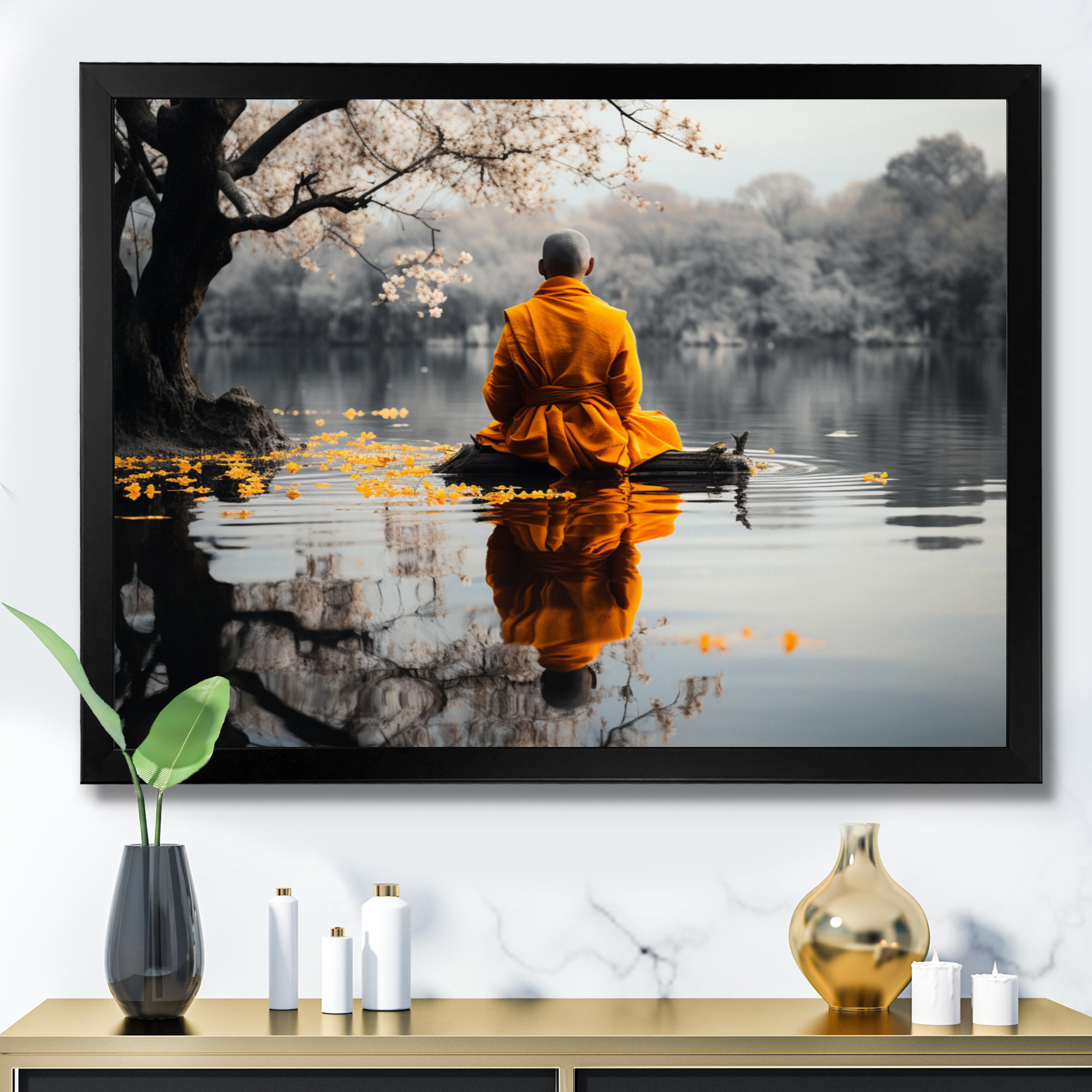 Bungalow Rose Thai Monk Silent Reflection On Canvas Print | Wayfair