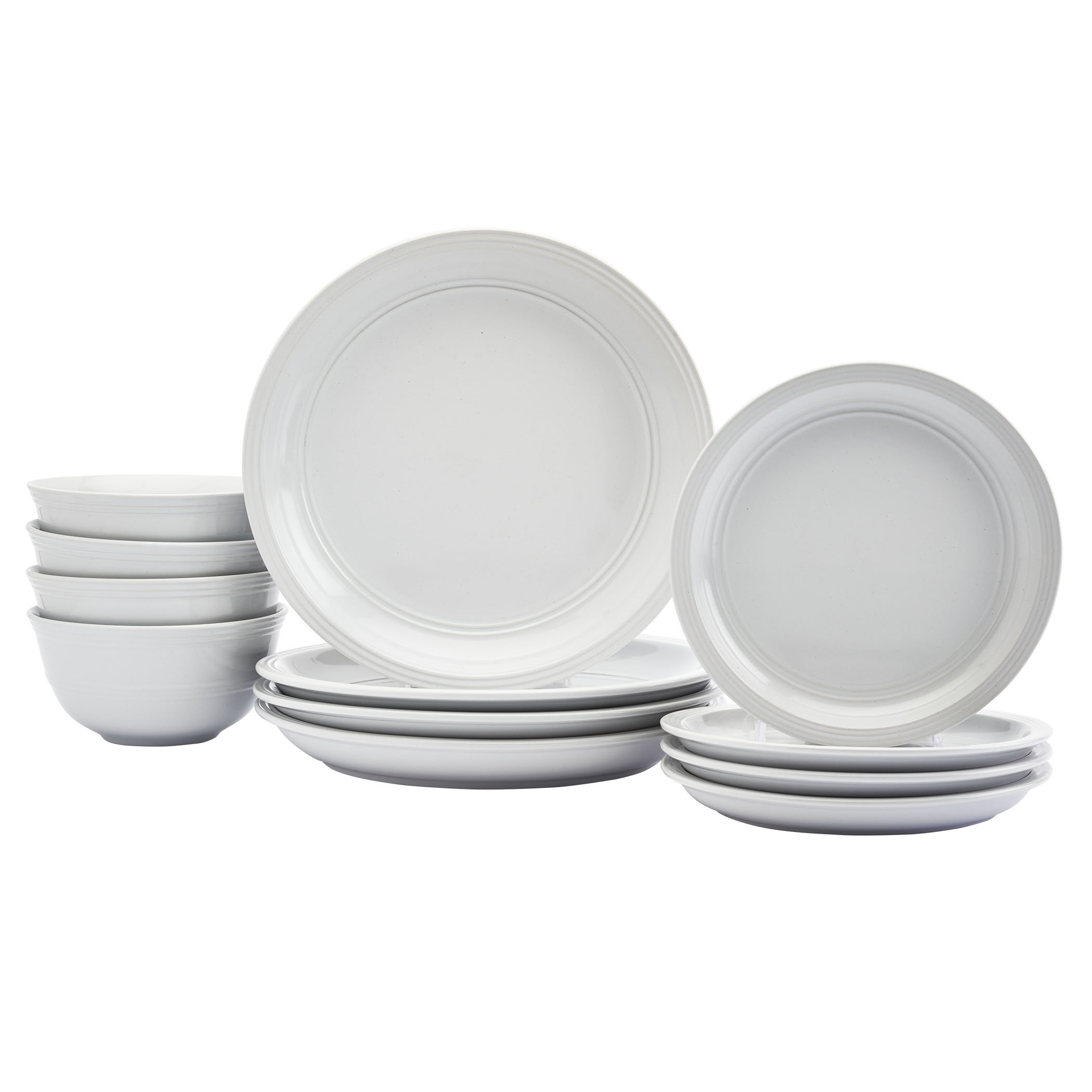 Tabletops Gallery Farmhouse 12 Piece White Stoneware Round Dinnerware ...