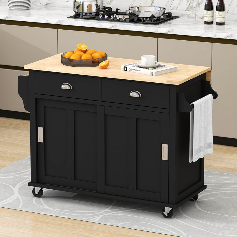 Red Barrel Studio® Yocelin Kitchen Cart with Drop-Leaf Countertop ...