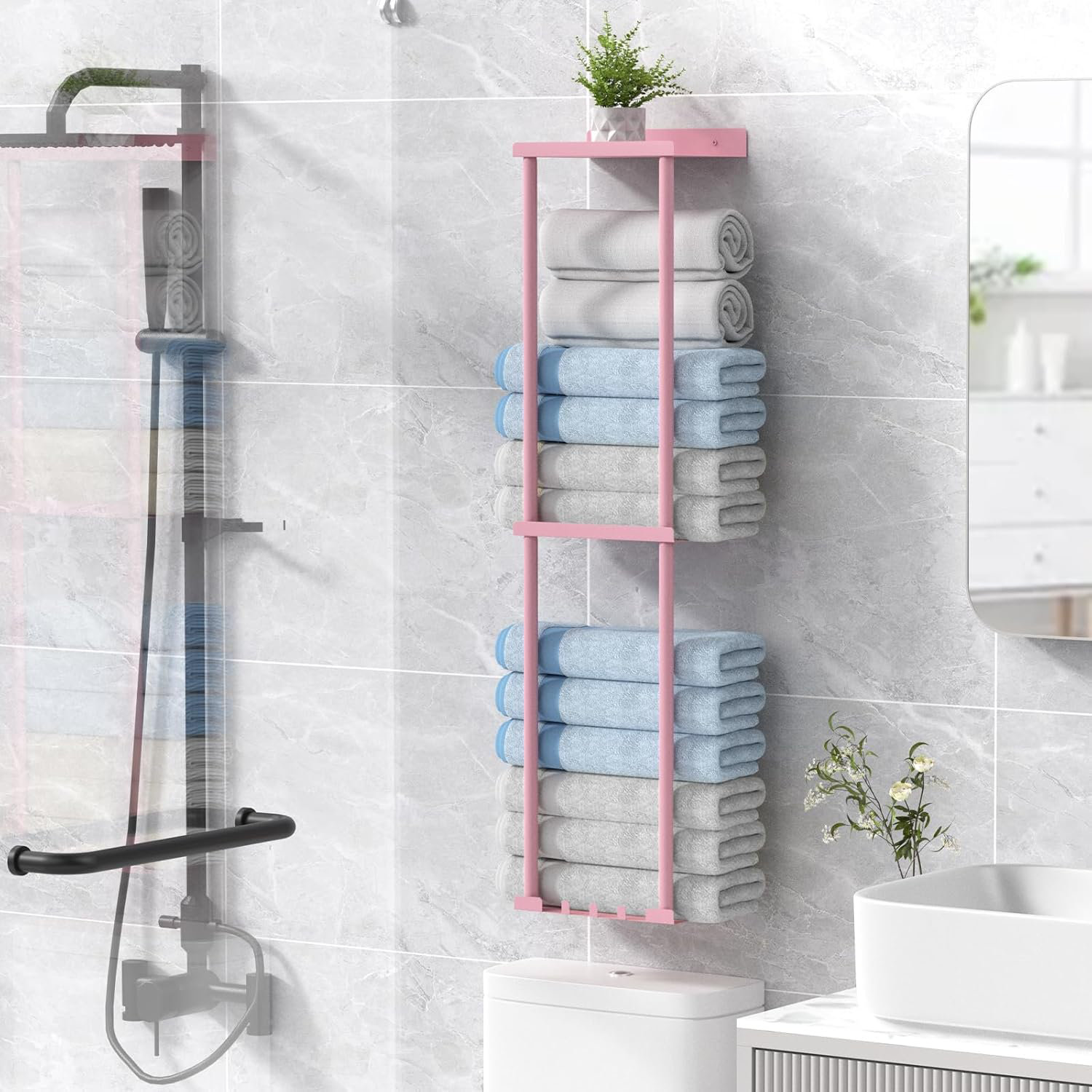 JJbaok Vertical Wall Mounted Towel Rack With Shelf - Space Saving ...