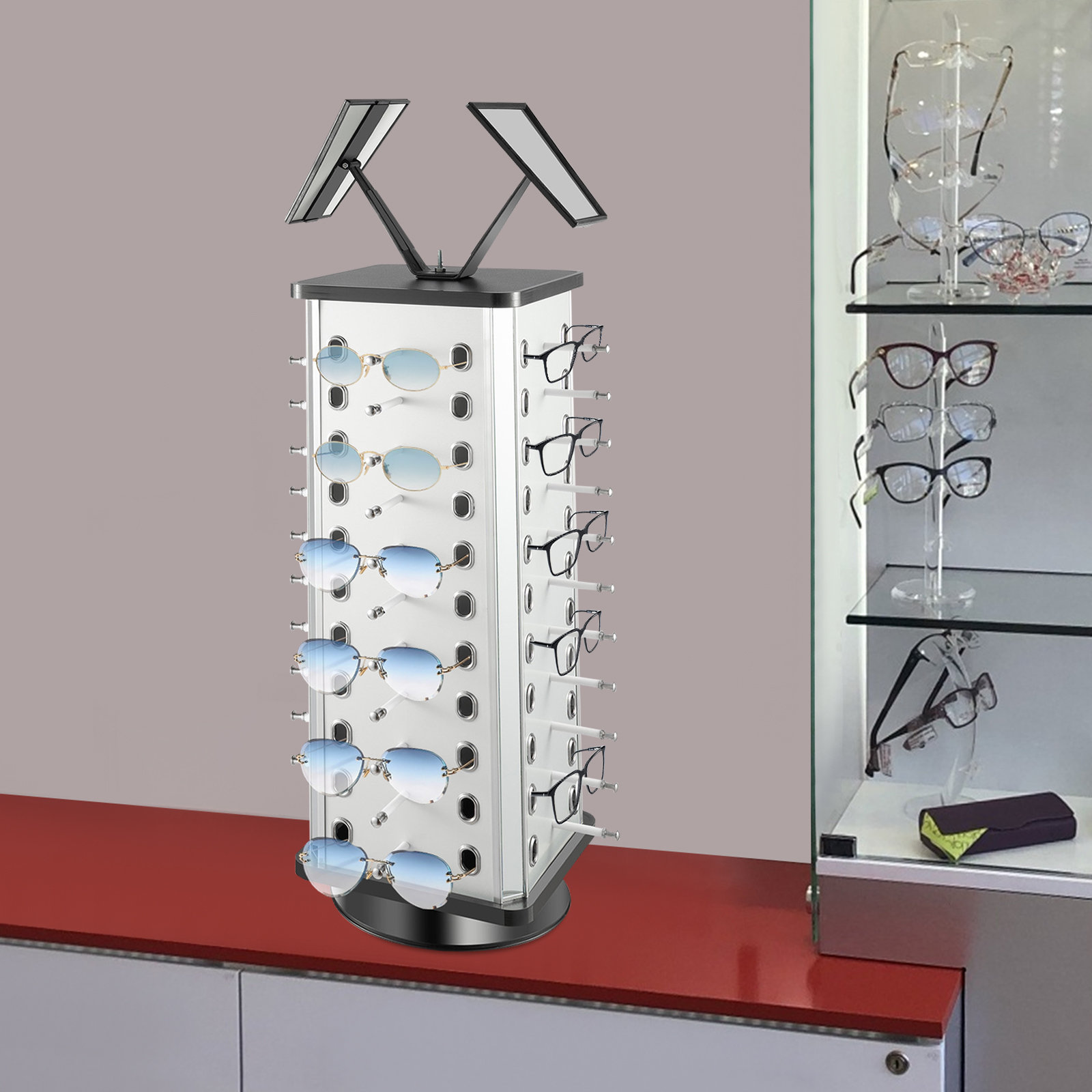 YINXIER 44 Pairs 360° Rotating Eyeglasses Display Stand With Mirror ...