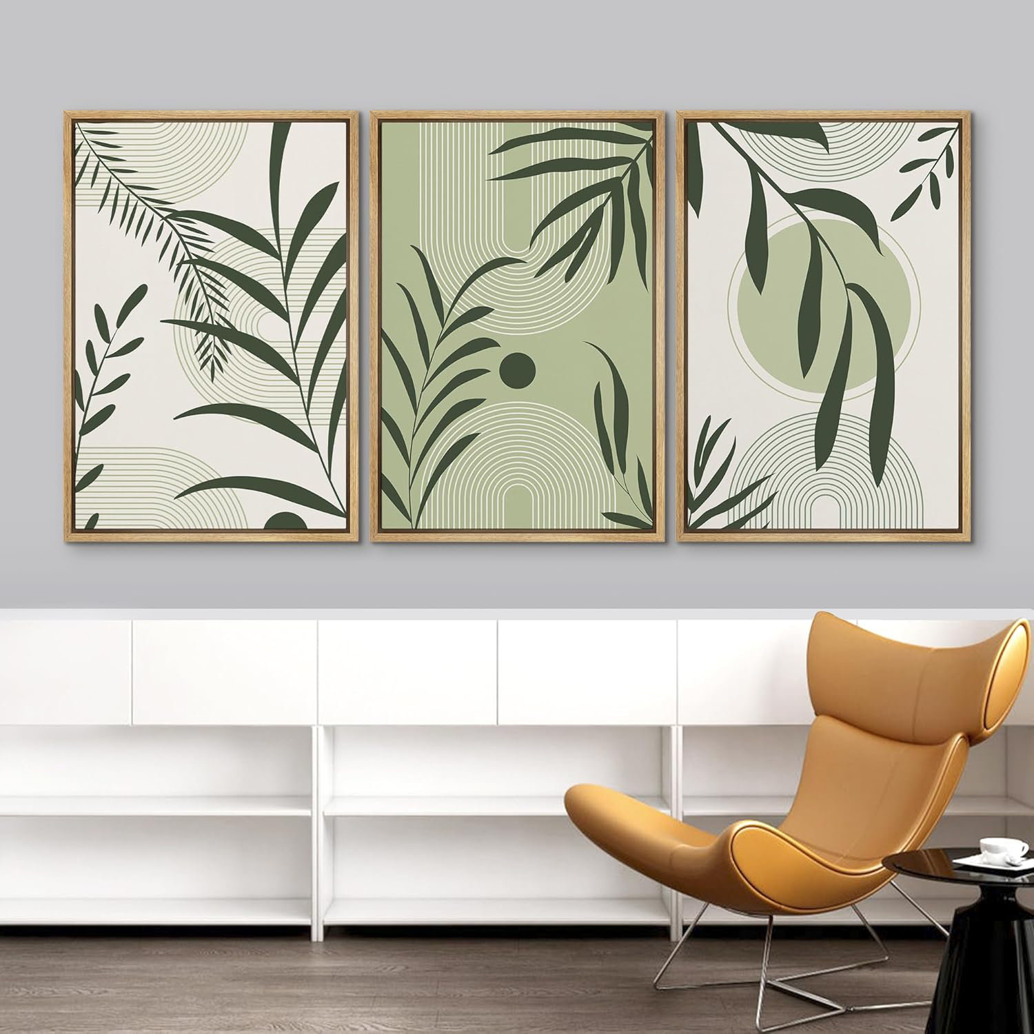 IDEA4WALL Mid Century Modern Boho Sage Green Tropical Leaf Modern ...