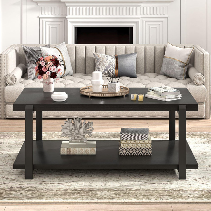 Latitude Run® Black Coffee Table, Modern Rustic Wood Center Table with ...