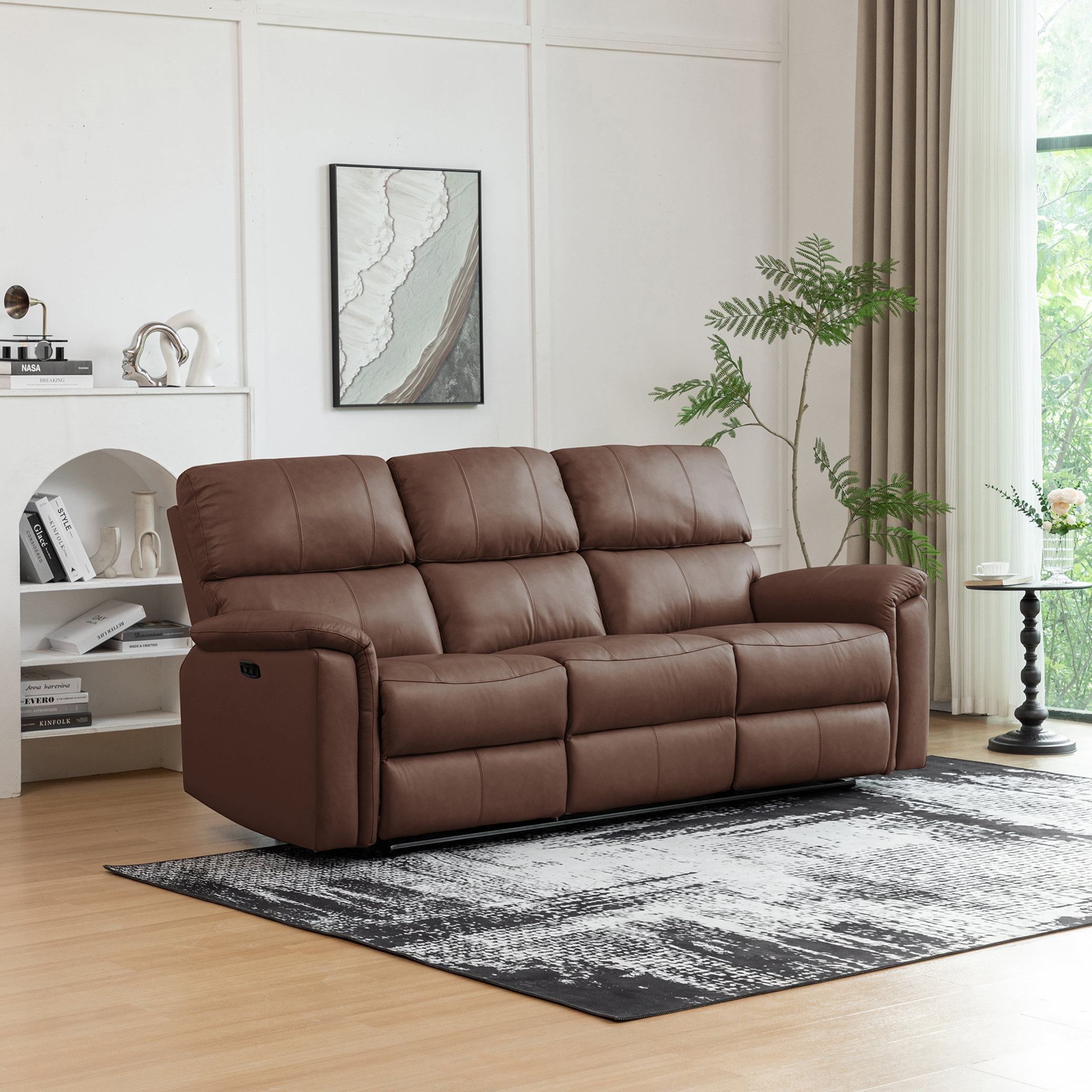 WOVENBYRD Rigley Real Leather Power Reclining Sofa with USB Charging ...