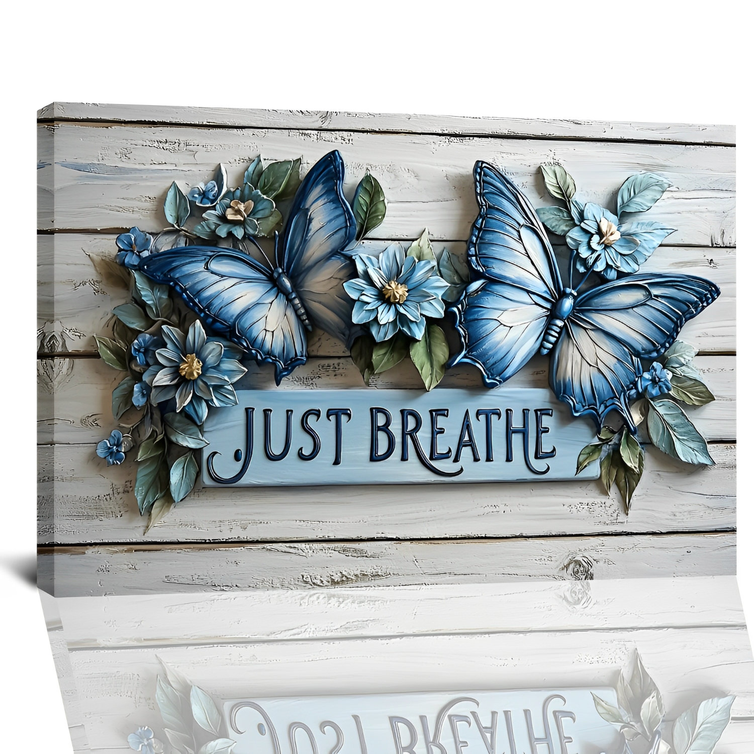 August Grove® Just Breathe Blue Butterfly Canvas Wall Art Wooden ...