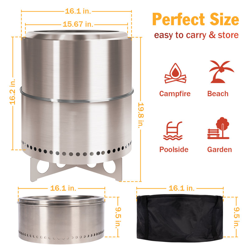 Ebern Designs Portable Outdoor Fire Pit With Bbq Forks, Carry Bag, And ...