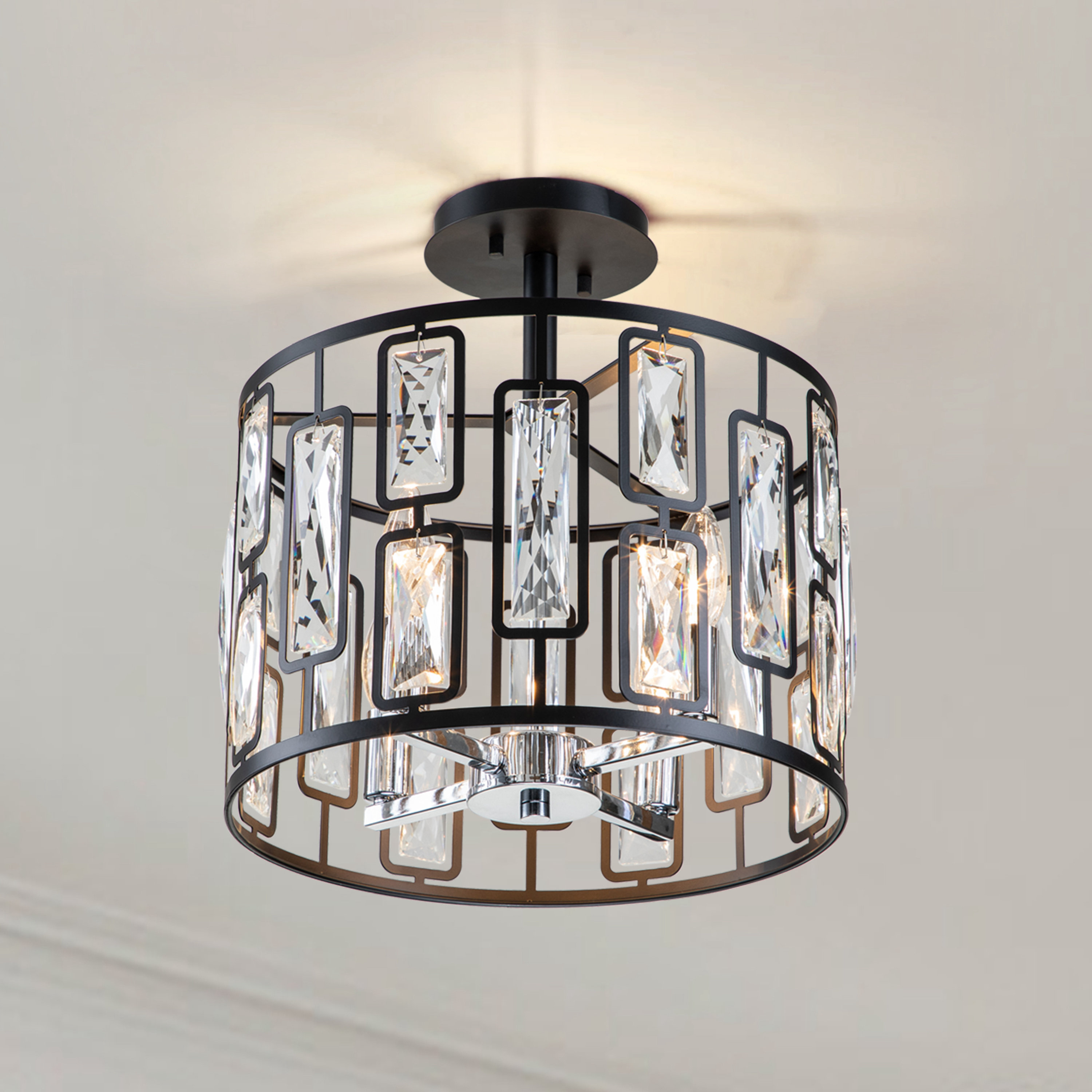 Etta Avenue™ Tyler 4-Light Modern Crystal 13"W in Black Dimmable Semi ...