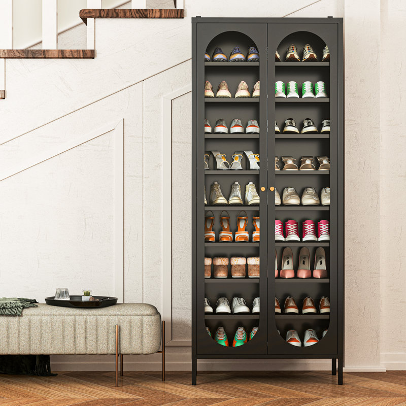 Hokku Designs 67"H Metal Shoe Storage Cabinet with 8 Adjustable Shelves ...