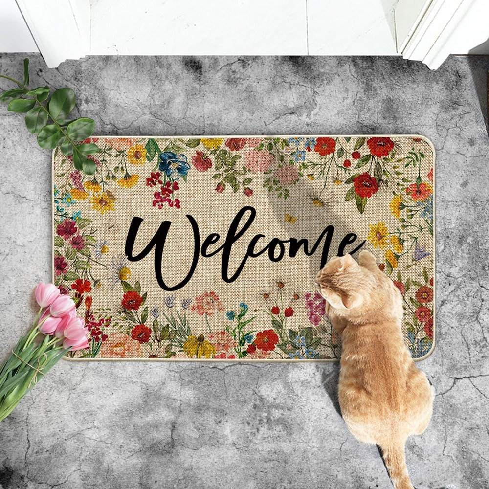 Ophelia & Co. Flowers Lavender Daisy Welcome Spring Doormat, Home ...