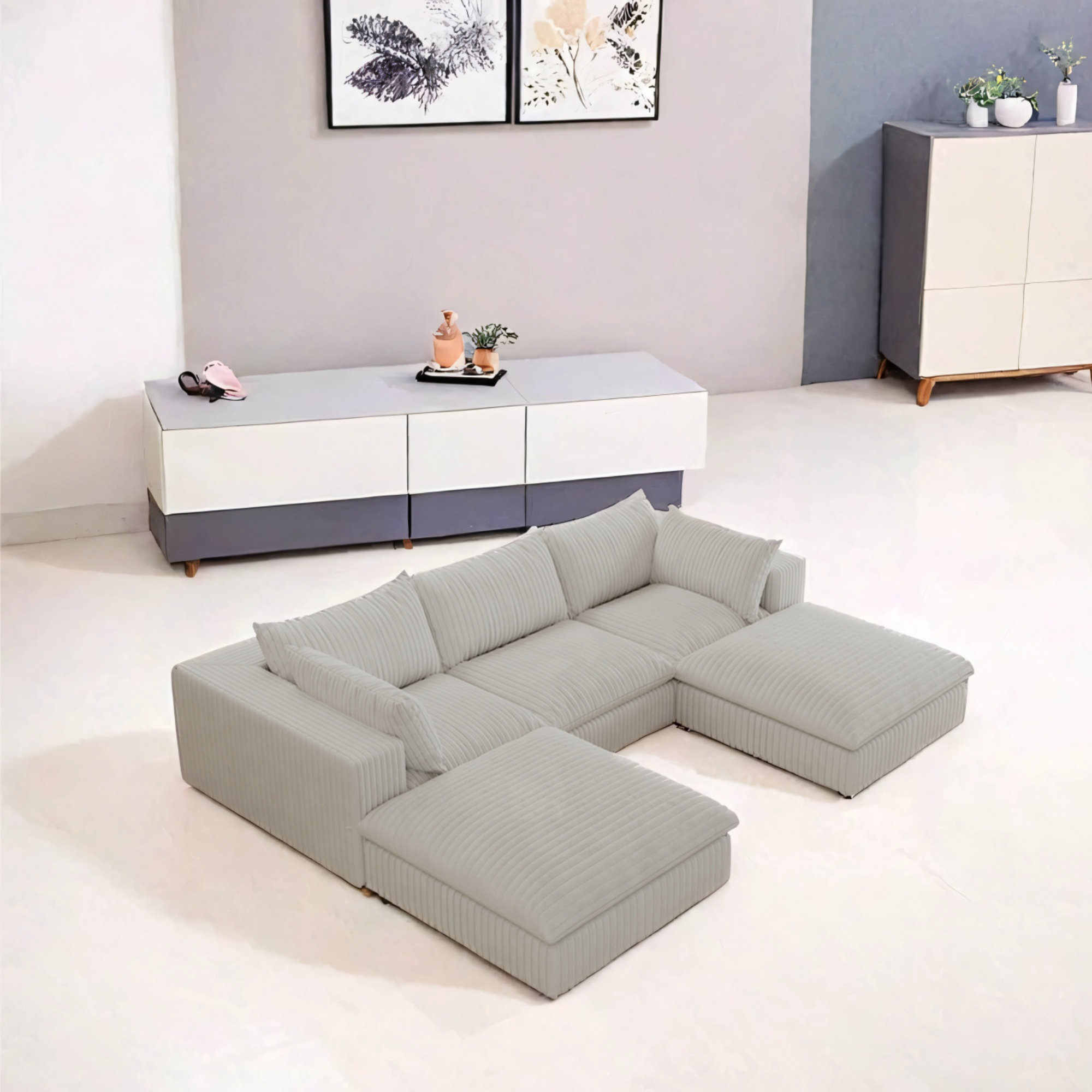 Everly Quinn Double-layer Design Removable Cushion Sofa, 118.2-inch ...