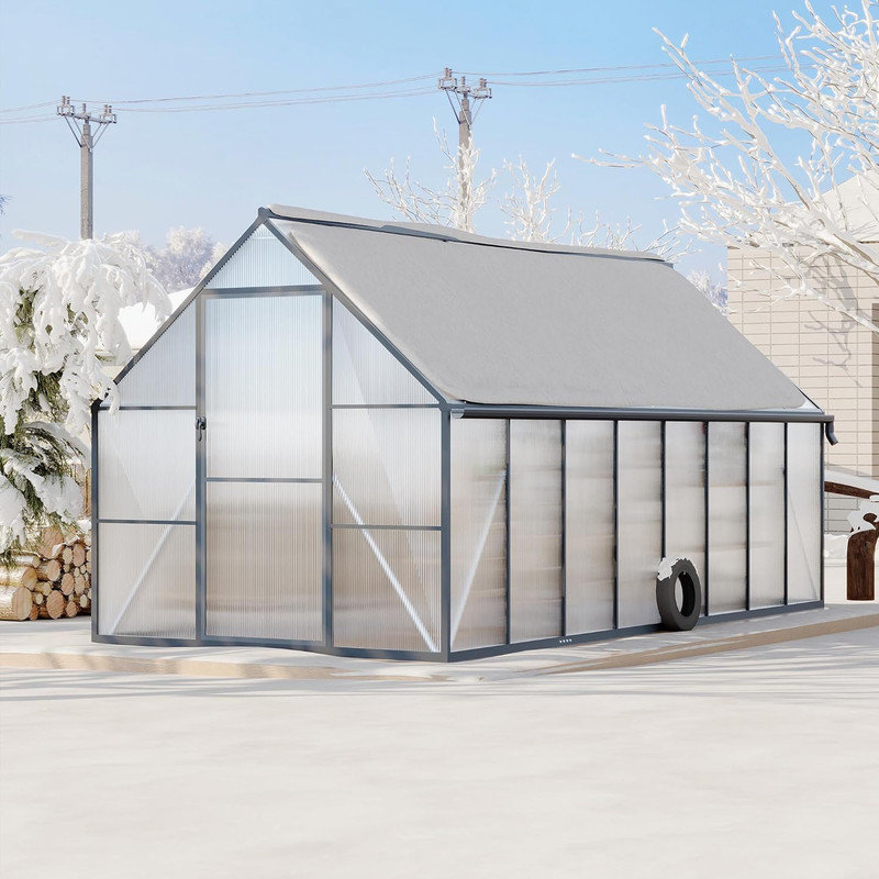LumiParty Aluminum-Framed Polycarbonate Greenhouse with Roof Vent ...