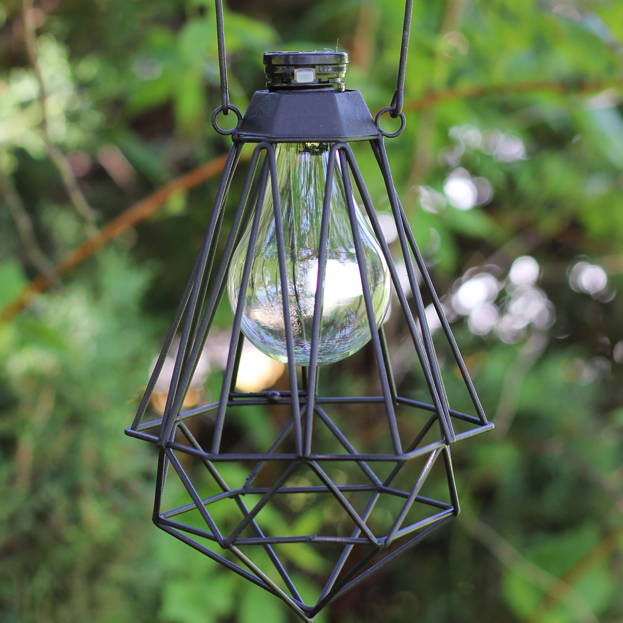 Northlight 7" Black Geometric Solar Powered LED Outdoor Patio Metal ...