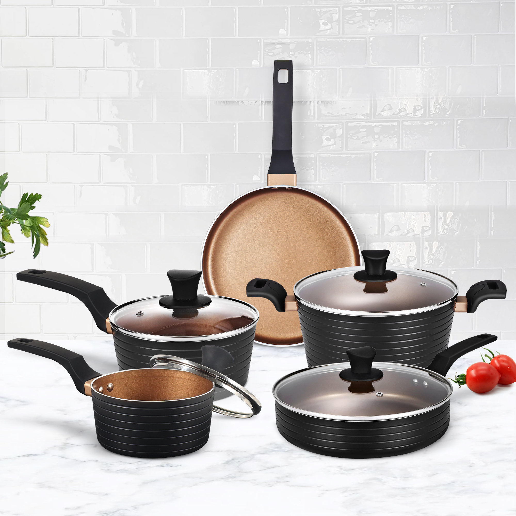 FRUITEAM 9 - Piece Non-Stick Aluminum Cookware Set & Reviews - Wayfair ...
