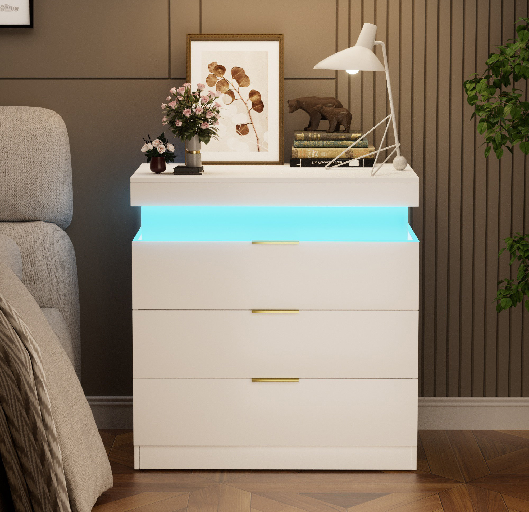 Ivy Bronx Nightstand with Charging Station and LED Lights,Night Stand ...