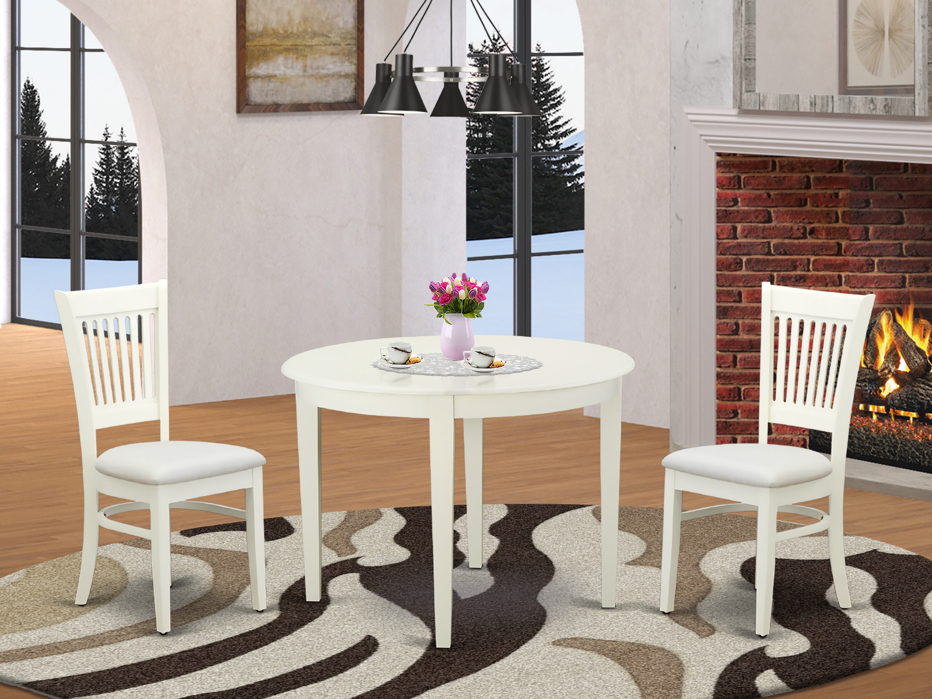 Gracie Oaks 5-Piece Linen White Finish Solid Wood Top - Round Dining ...