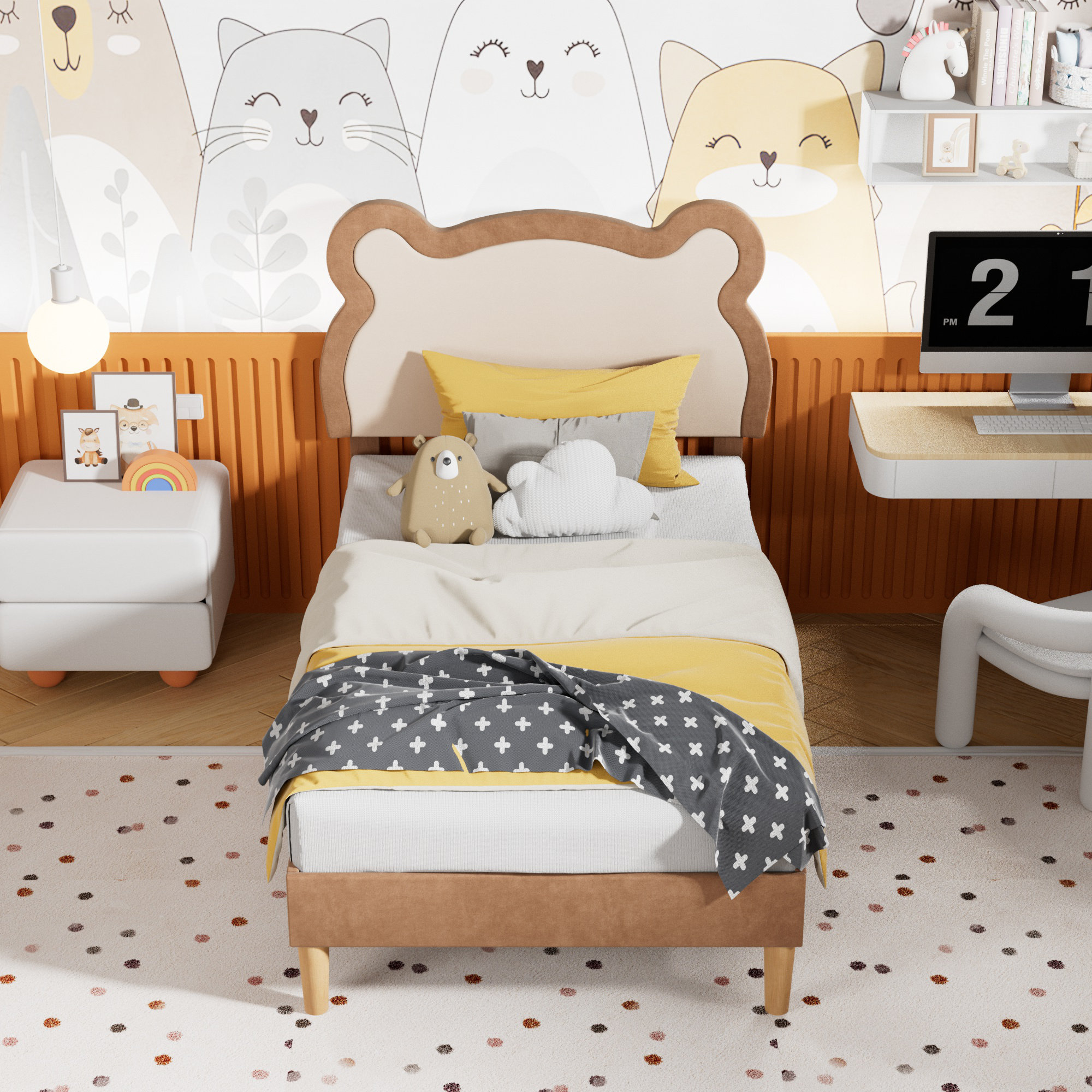 Zoomie Kids Bear Shape Adjustable Headboard Platform Bed Frame ...