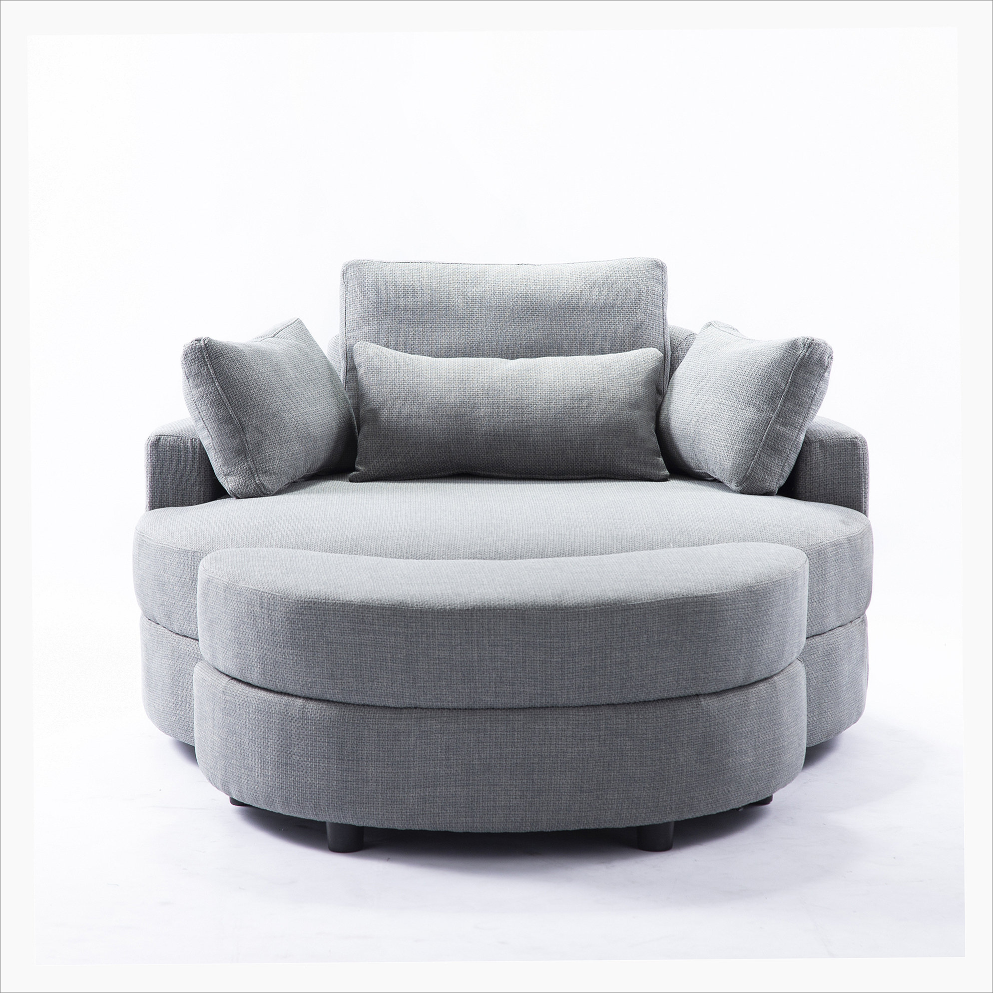 Hokku Designs Large round chair with storage linen fabric for living ...