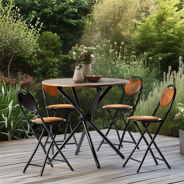 17 Stories 5-Pieces Compact Kitchen Dining Set with Folding Chairs and ...