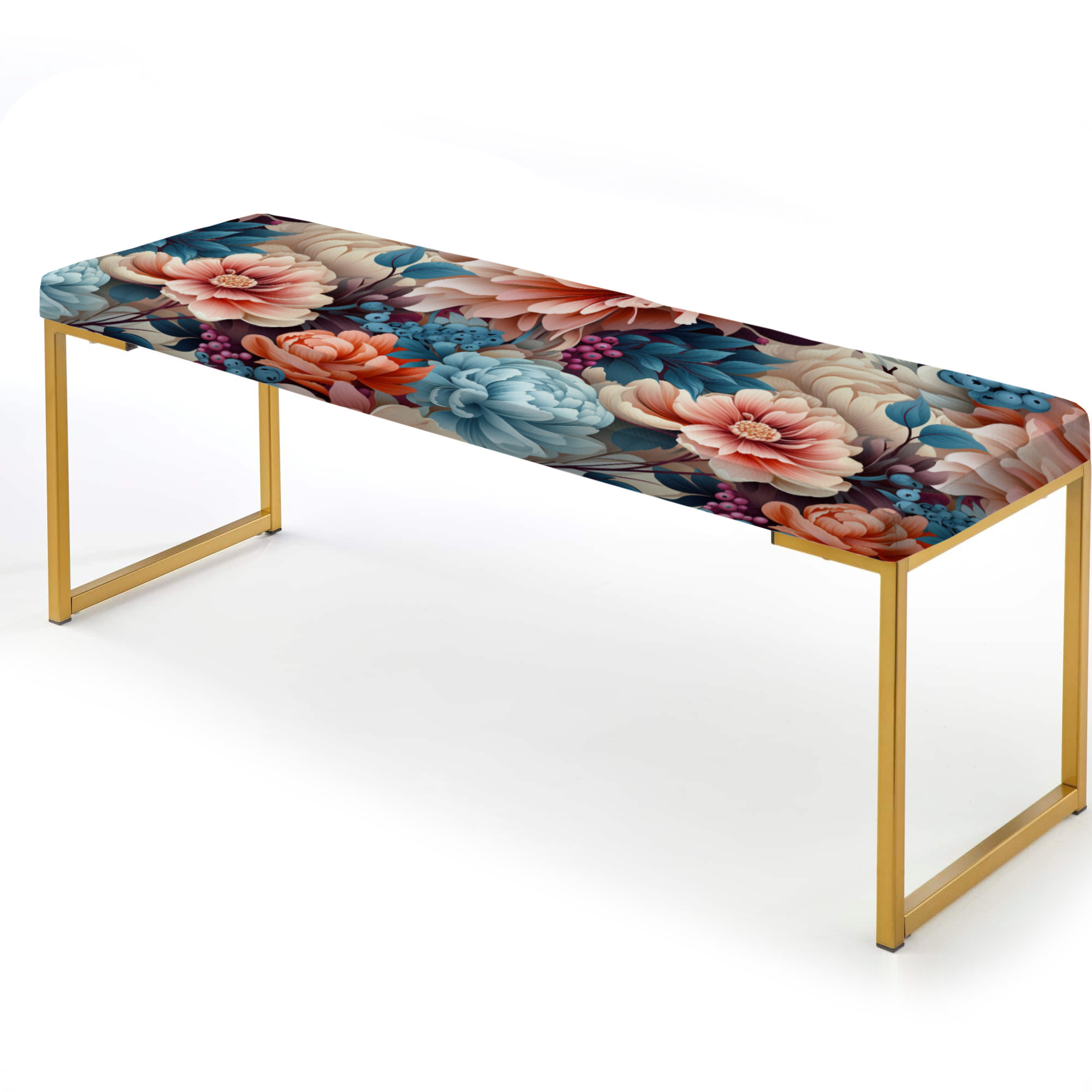 Design Art Coral And Blue Boho Floral Treasures - Floral Upholstered ...