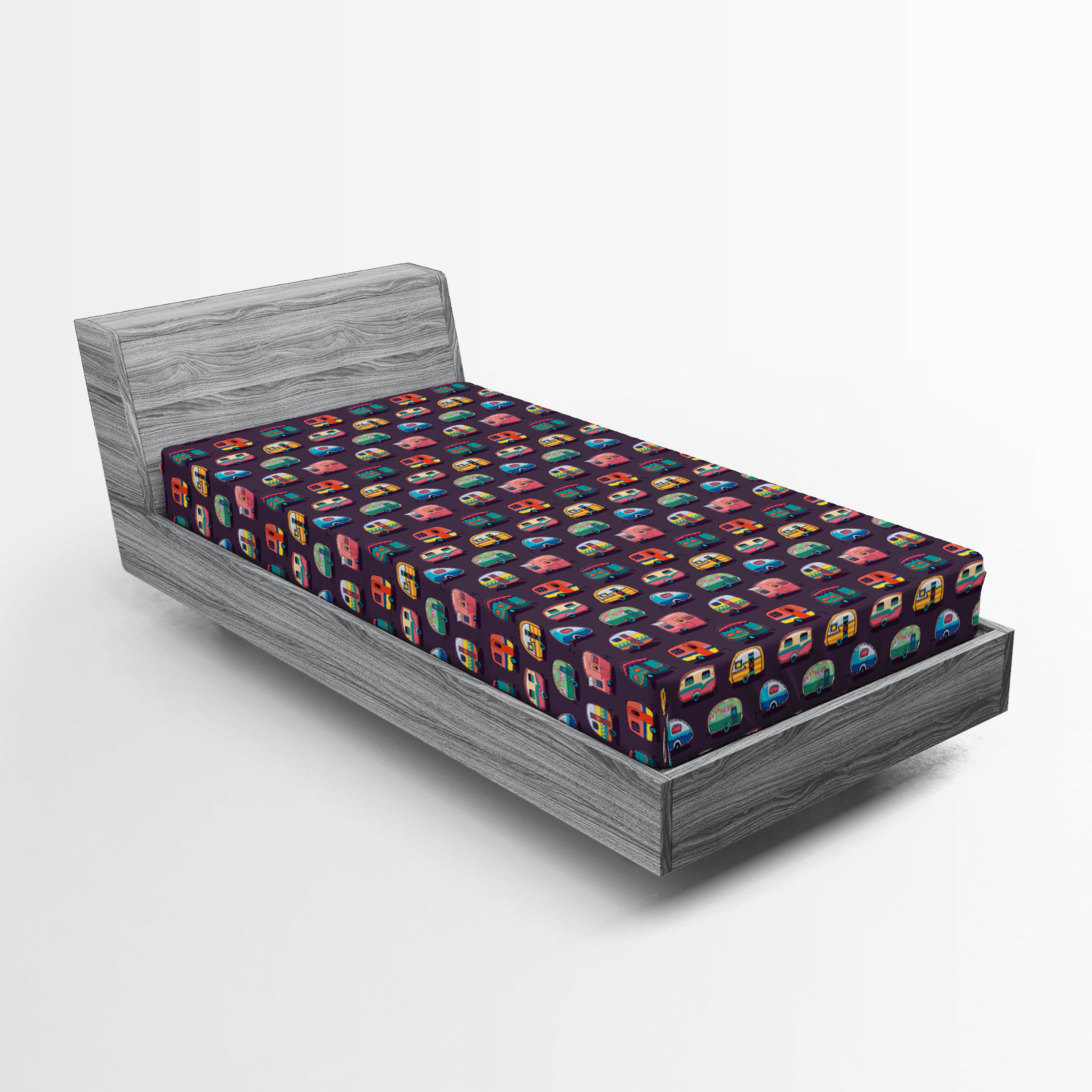 Ambesonne Happy Camper Fitted Sheet 2-Pack Retro Colorful Vans ...