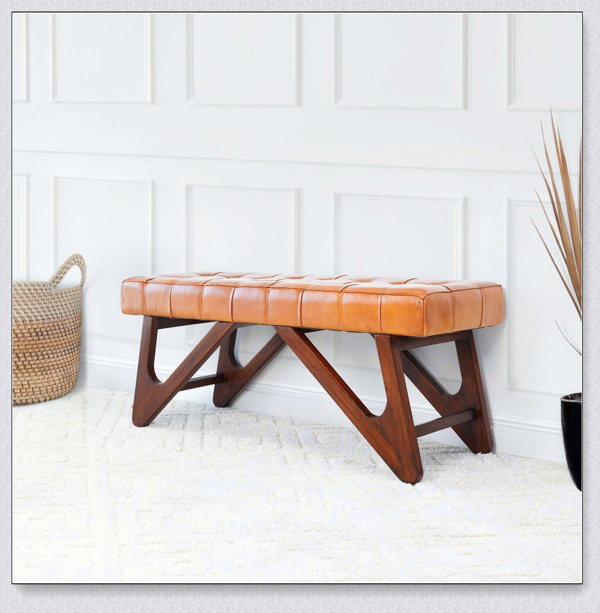 Corrigan Studio® Mia Tan Leather Bench With Buttons Simple design ...