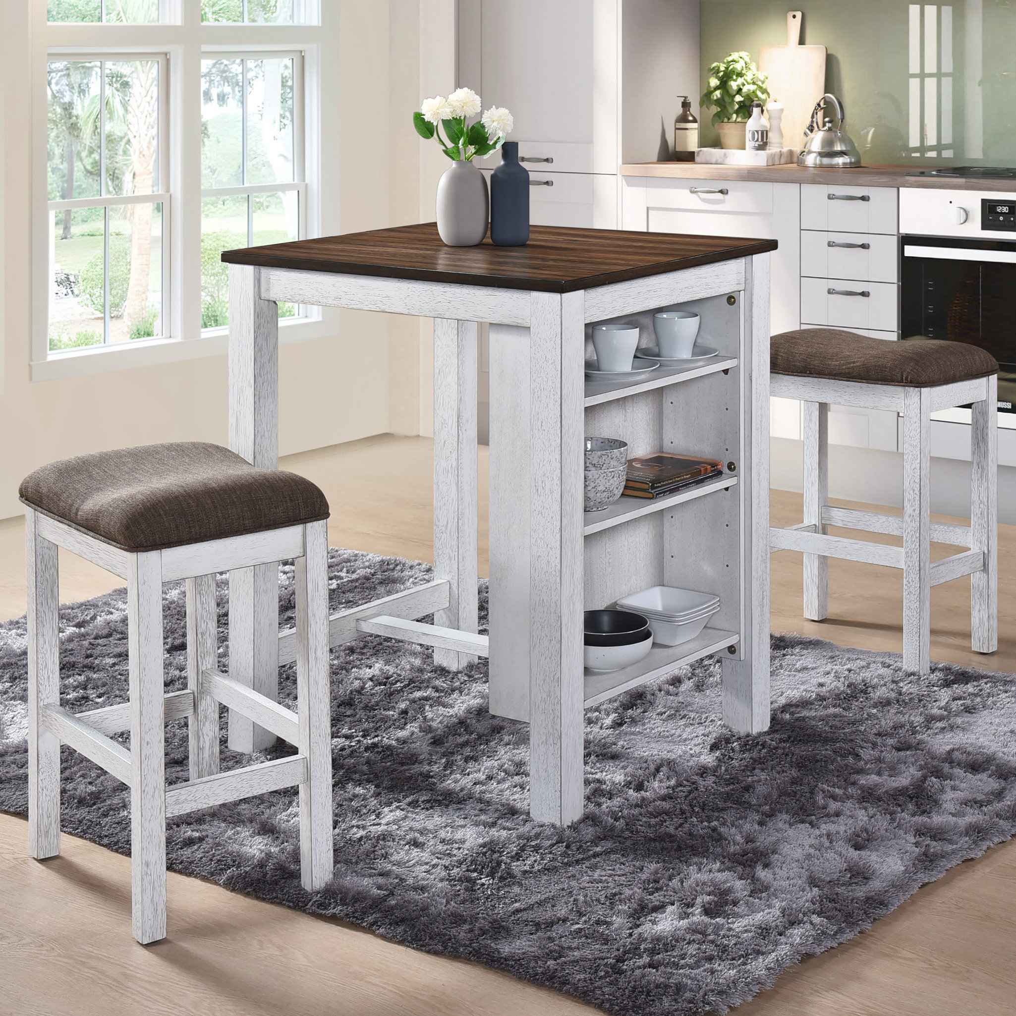 August Grove® 3 Pieces Counter Set Storage Space For Small Space Modern ...