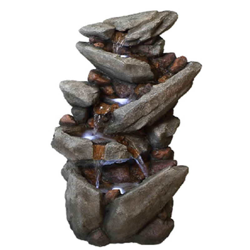 Hi-Line Gift Ltd. Resin Stone Multi-Level Fountain with LED Light | Wayfair